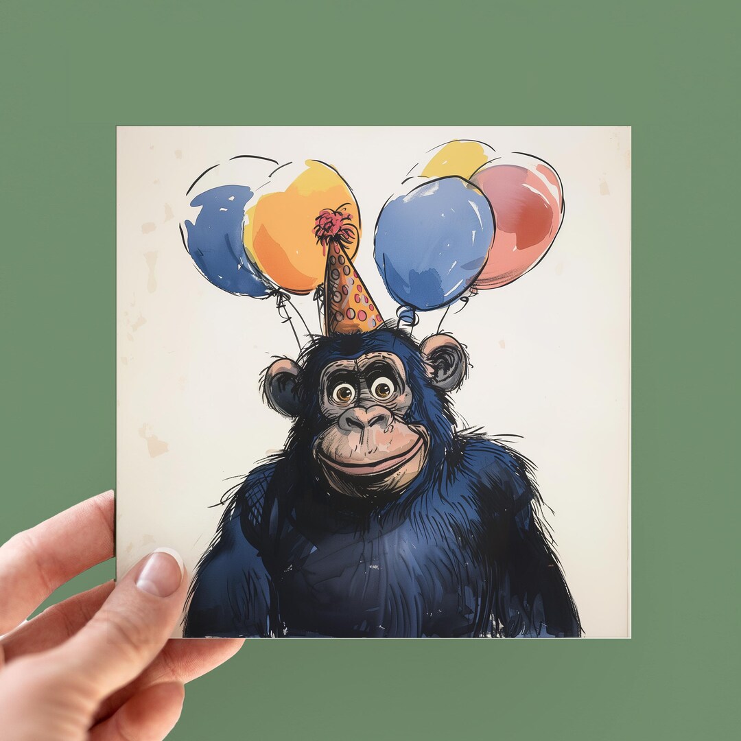 Cute Chimpanzee Birthday Card, Funny Chimp Greetings Cards, Animal ...