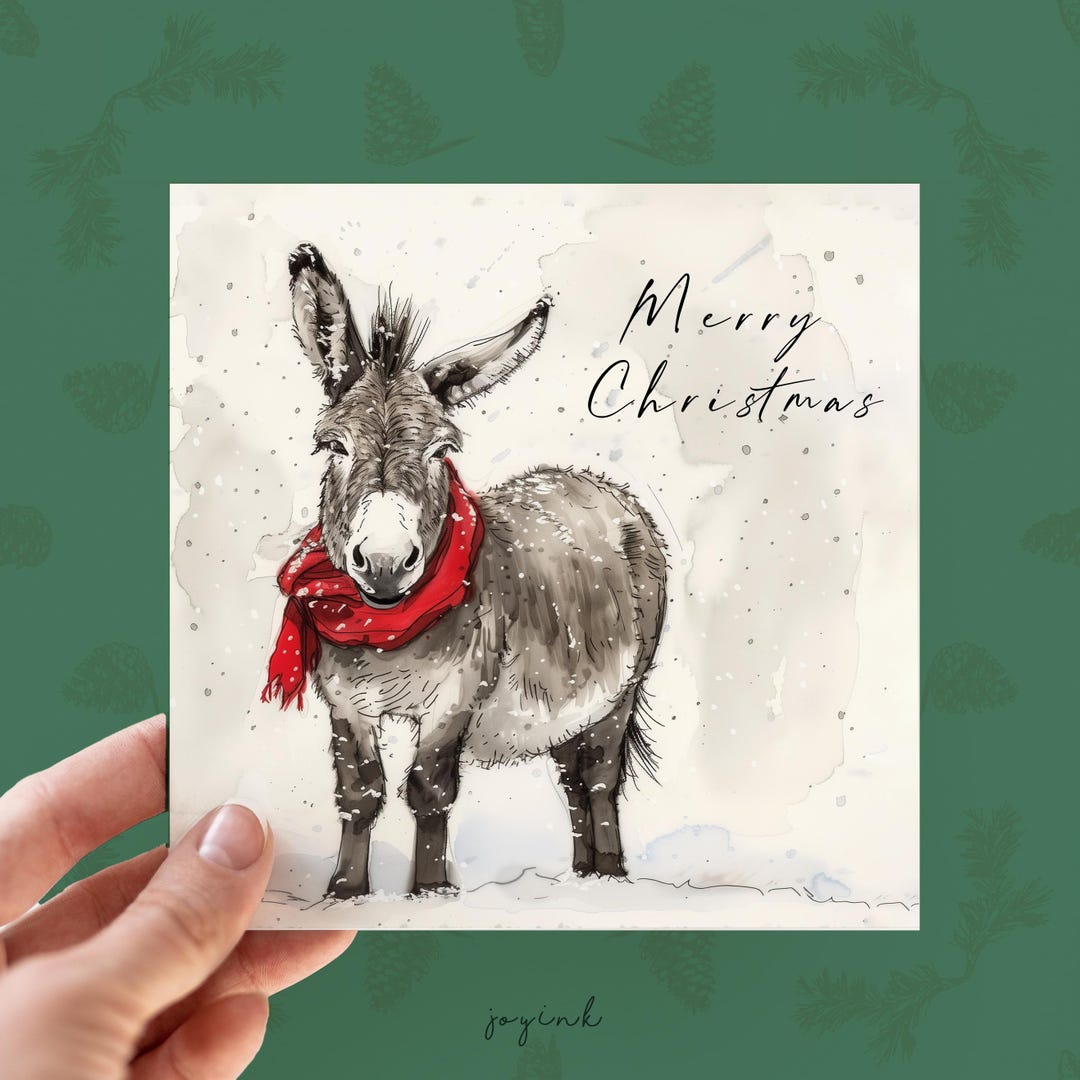 Donkey Merry Christmas Card, Donkey Christmas Card, Custom Xmas Card ...