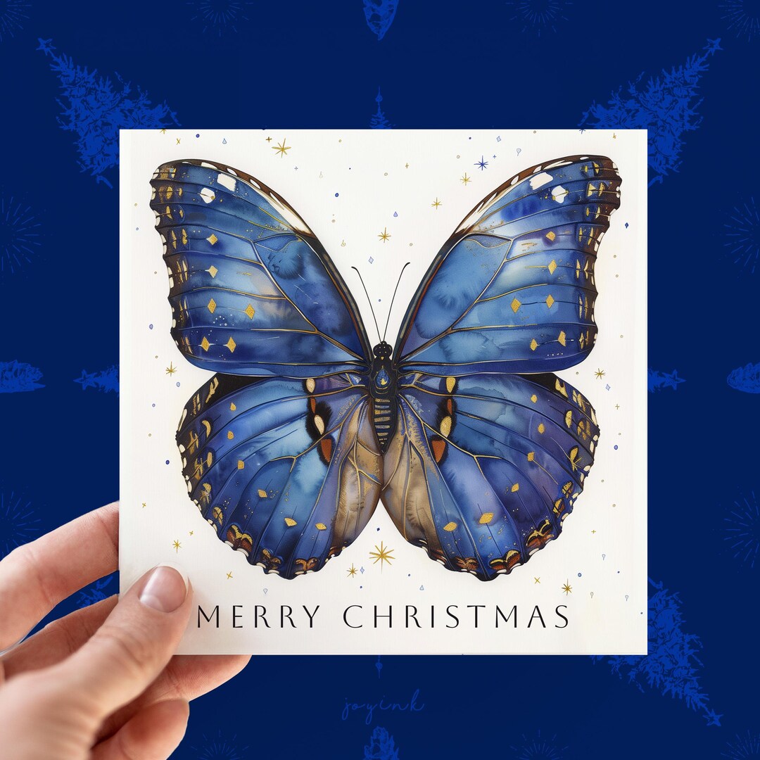 Personalised Blue Morpho Butterfly Christmas Card, Customisable ...