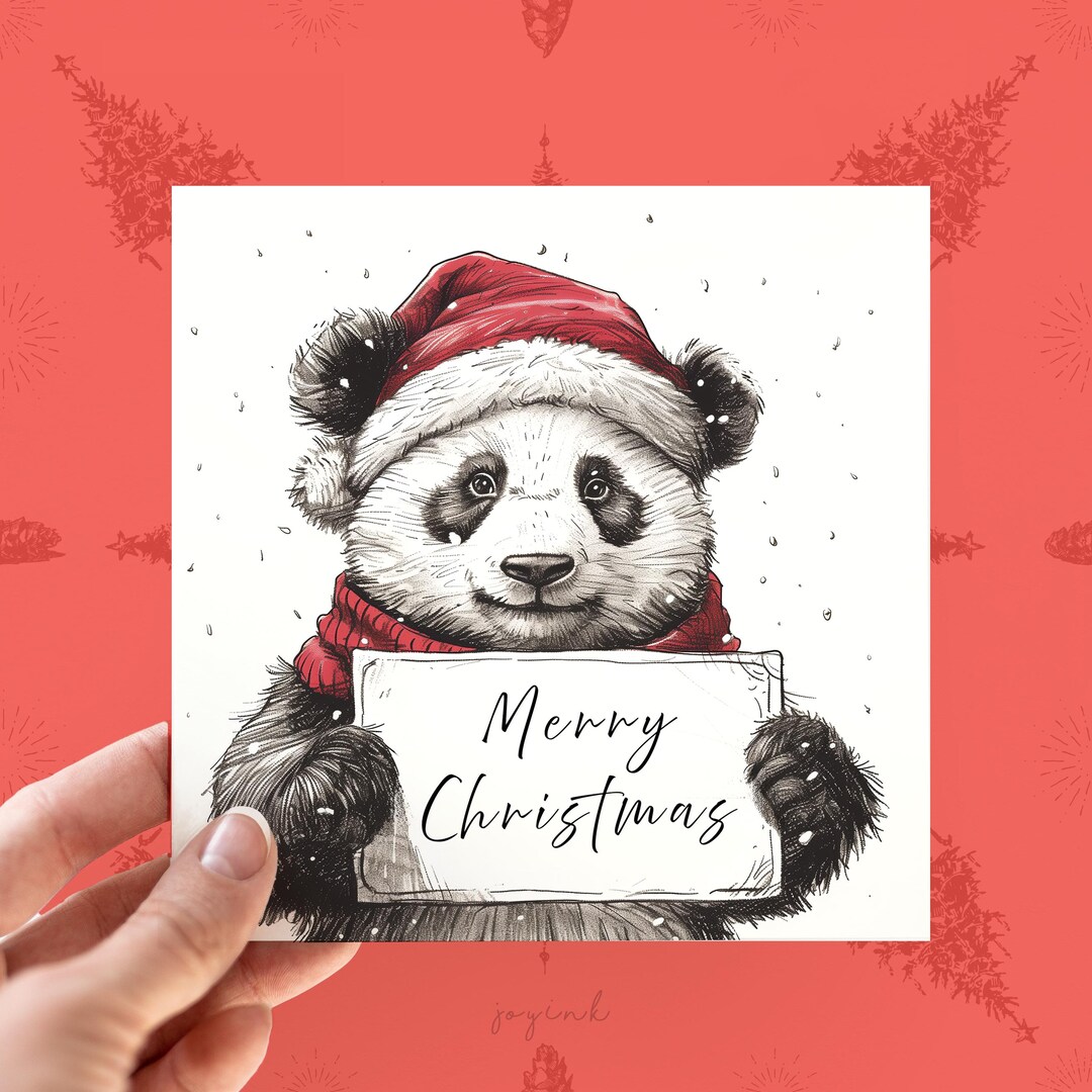 Personalised Panda Christmas Card, Custom Christmas Animal Card for Him ...