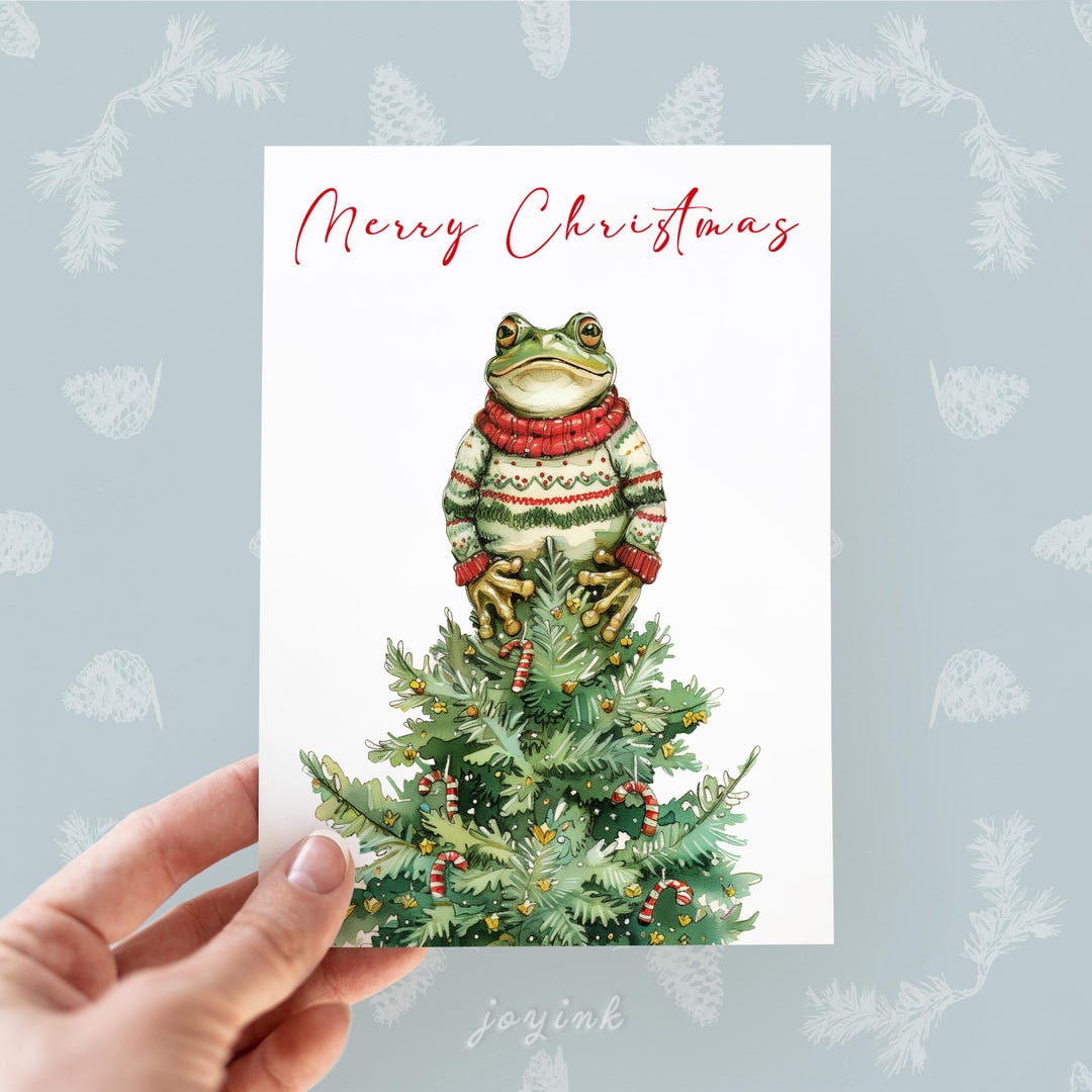 Personalised Frog Christmas Cards, Illustrated Animal Xmas Card for Him ...
