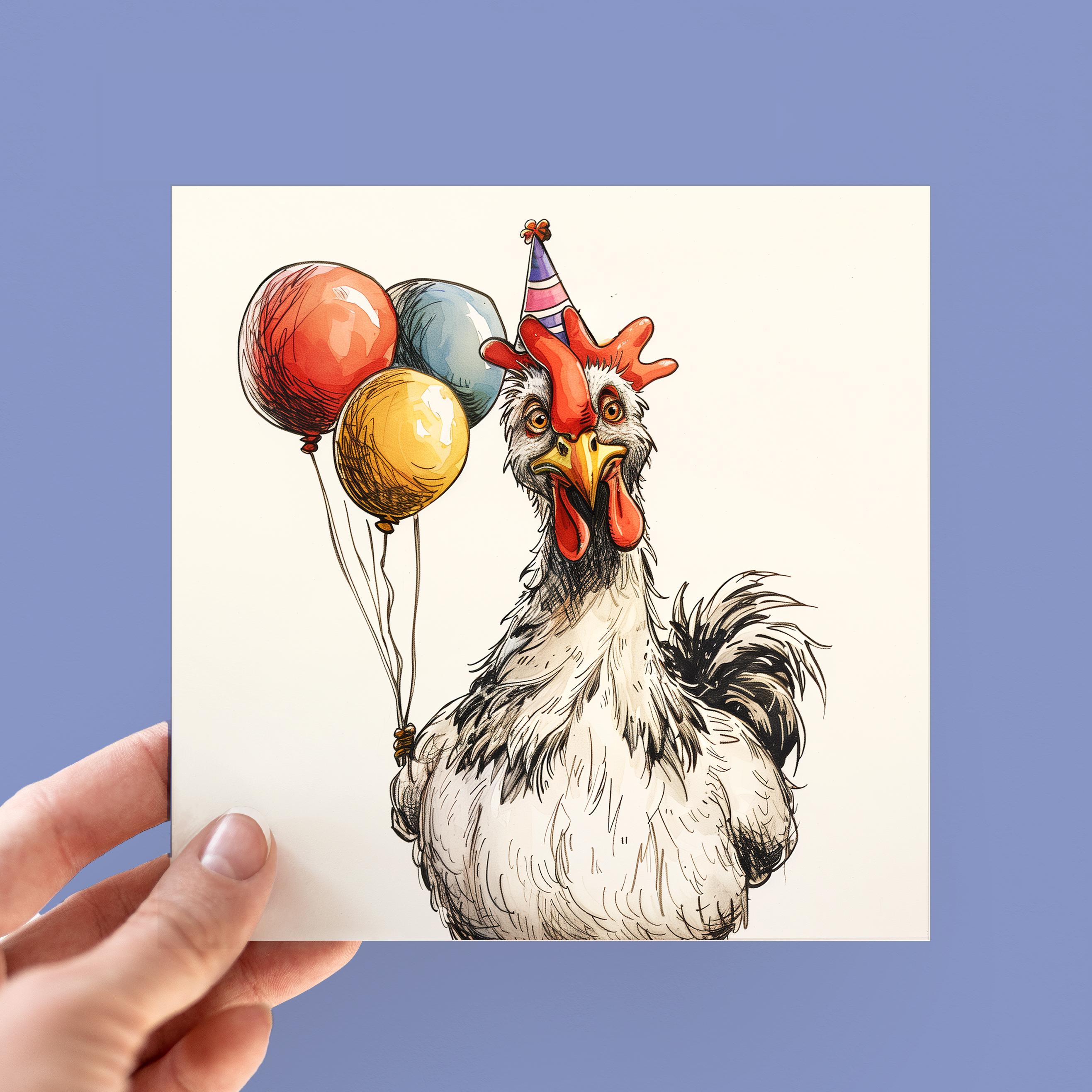 Funny Hen Birthday Card, Chicken Birthday Cards, Illustrated Farm ...