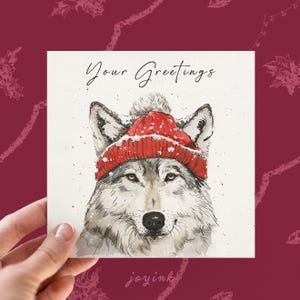 Personalised Wolf Christmas Card, Custom Christmas Card for Wildlife ...