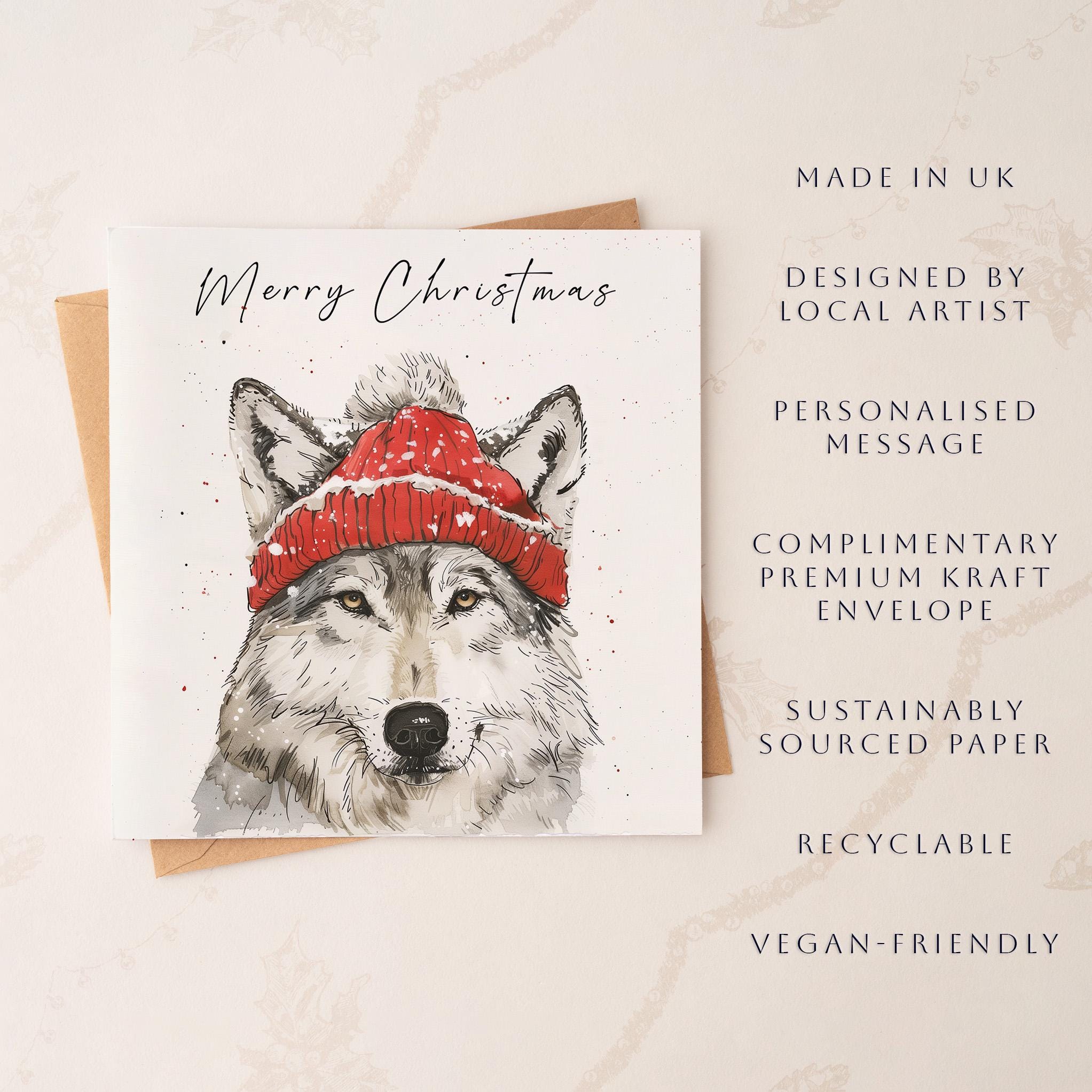 Personalised Wolf Christmas Card, Custom Christmas Card for Wildlife ...