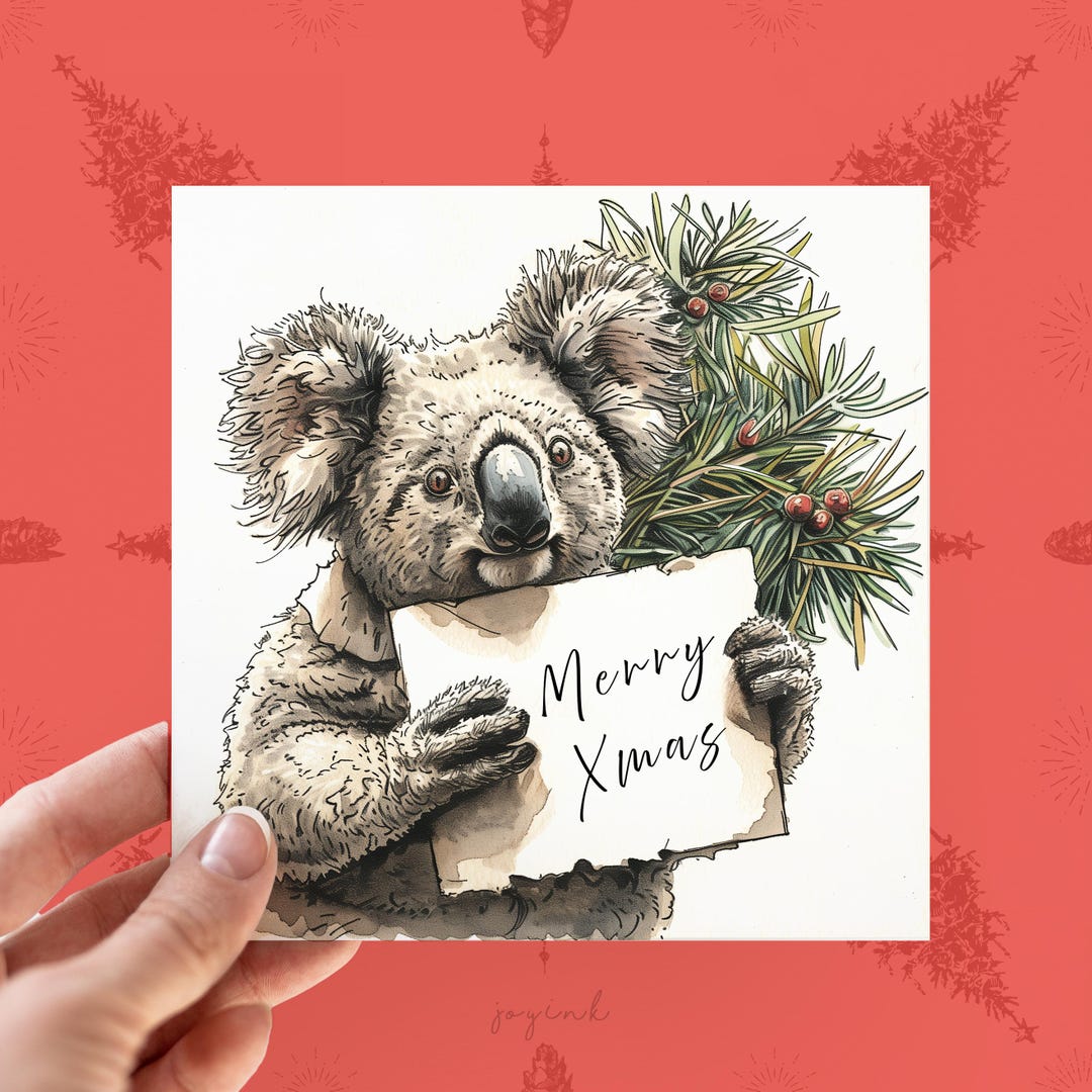 Personalised Koala Christmas Card, Custom Koala Cards for Animal Lovers ...