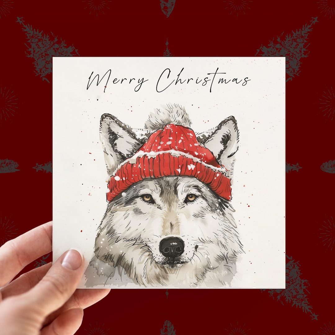 Personalised Wolf Christmas Card, Custom Christmas Card for Wildlife ...