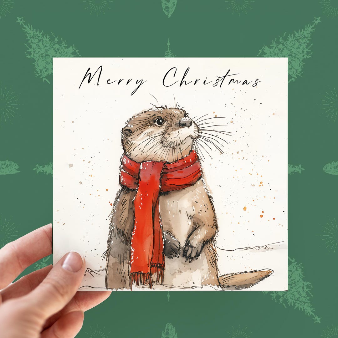 Personalised Otter Christmas Card, Customisable Christmas Otter Card ...