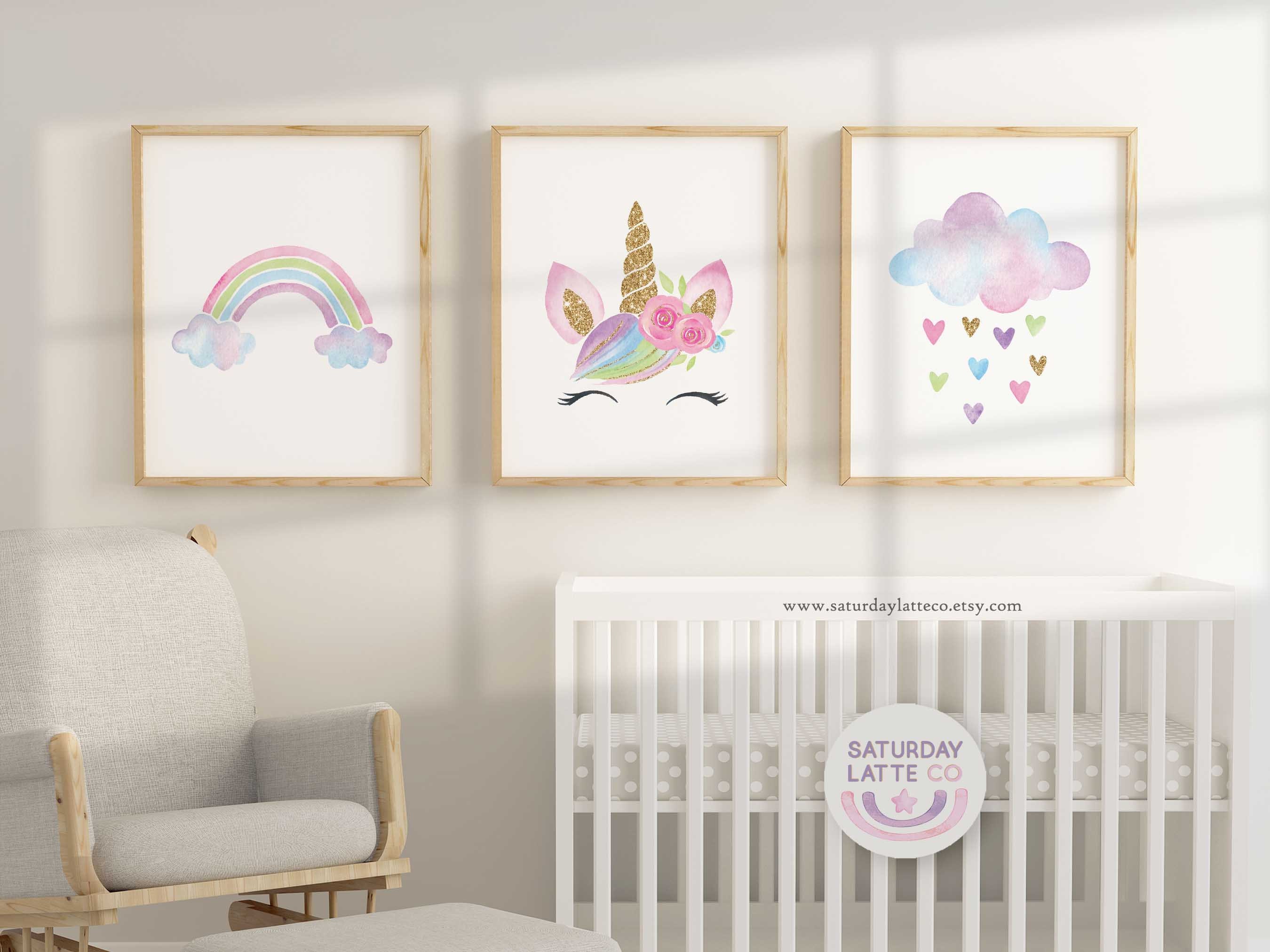 Saturdaylatteco, Rainbow Unicorn Cloud Printables, 3 Piece Wall Art ...