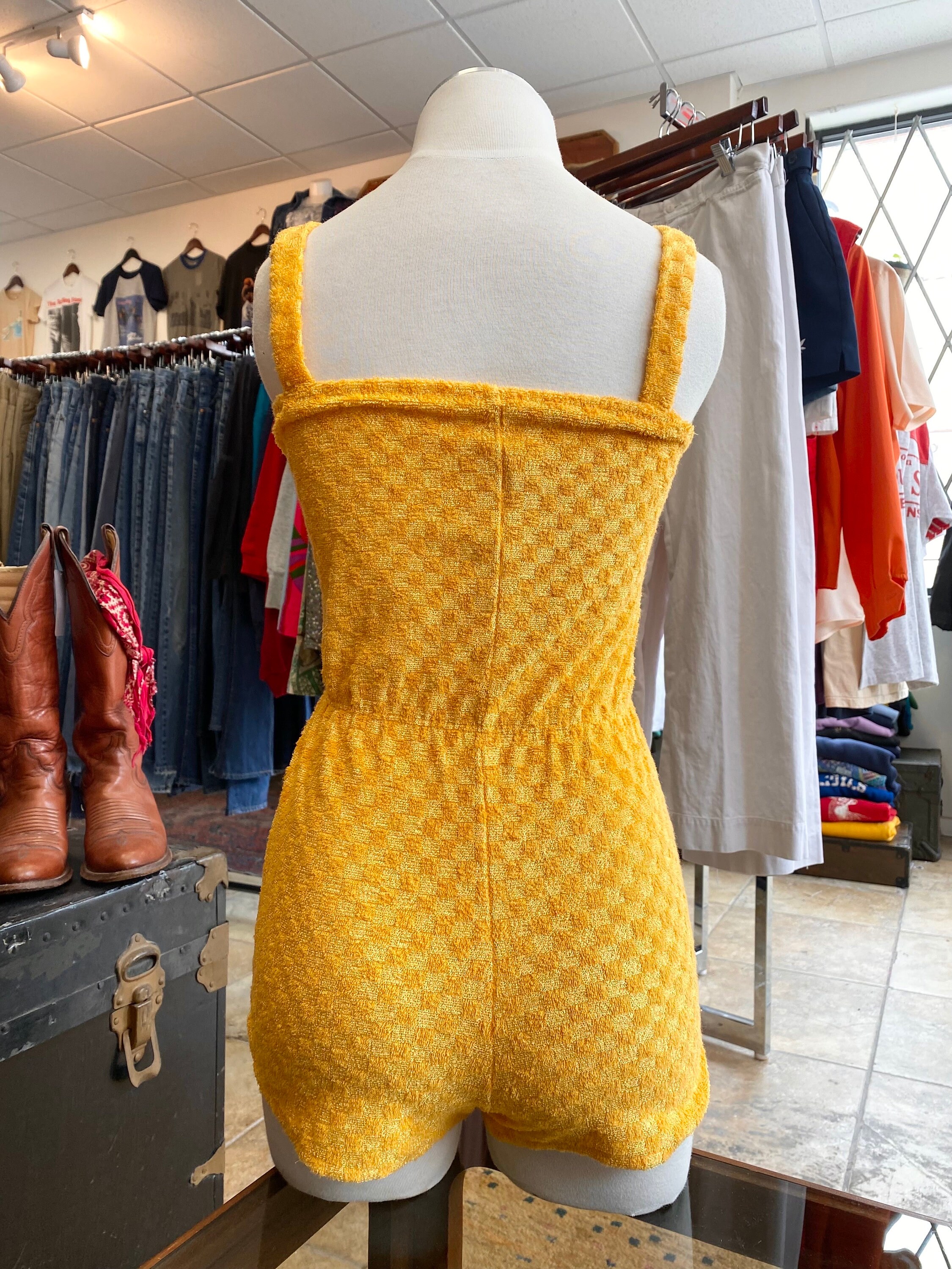 Vintage 70s 80s Checker Terry Romper Towel Cloth Small XS - Etsy