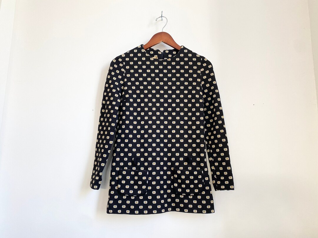 Vintage 60s 70s Mod Micro Mini Dress Tunic Knit Polka Dot Geometric ...