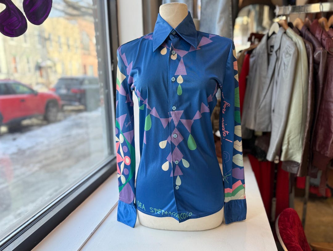 Vintage 70s Novelty Print Disco Shirt Nik Nik Italian Writing Lips ...