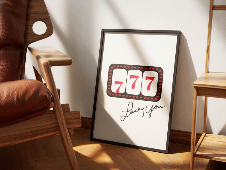 777 Lucky You Retro Black JPG Printable, Angel Numbers Feeling Lucky ...