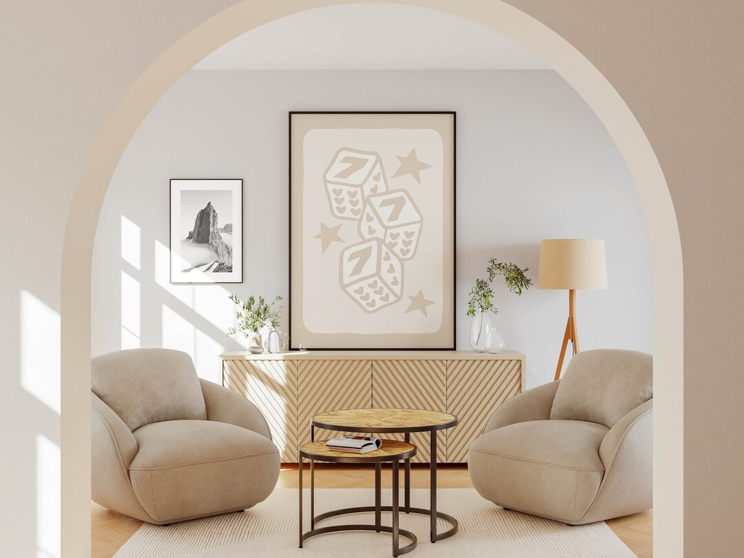 Lucky 777 Dice Beige White Poster JPG Download, Retro Japandi Style ...