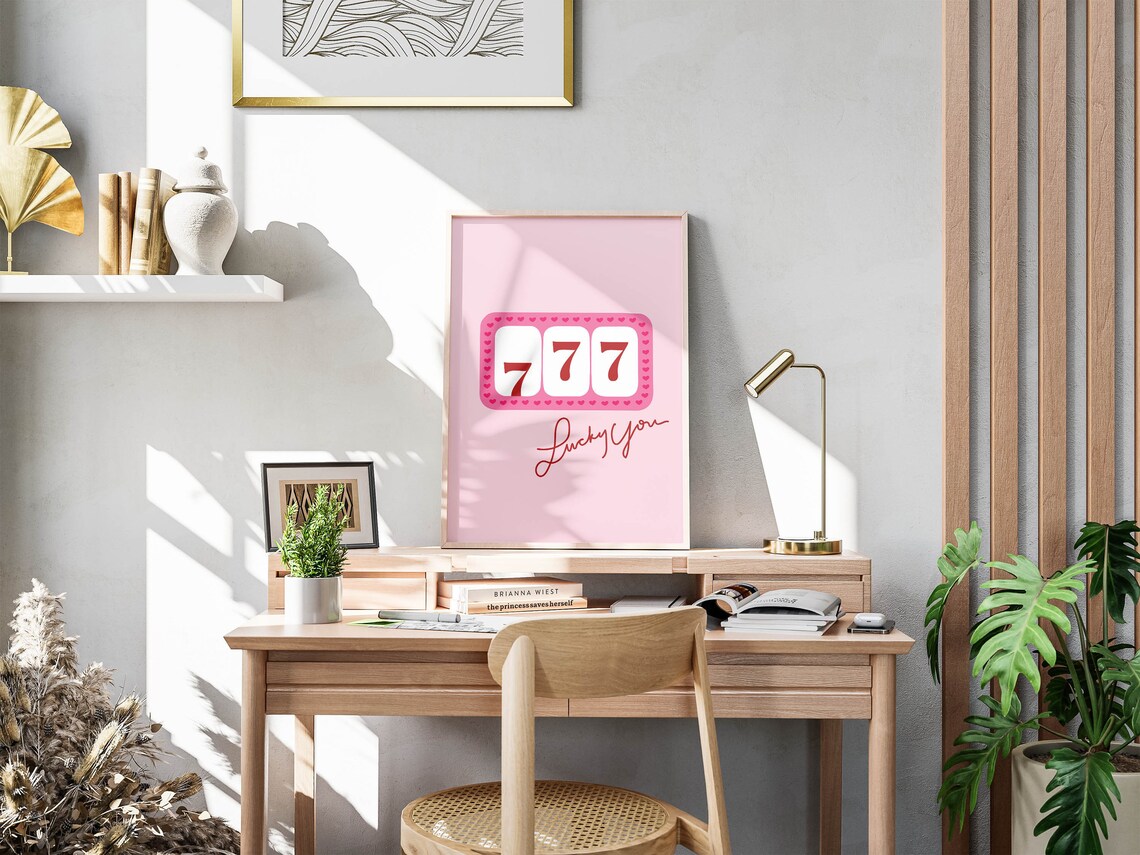 Pink 777 Lucky You Wall Art Printable, JPG Instant Download, Slots ...