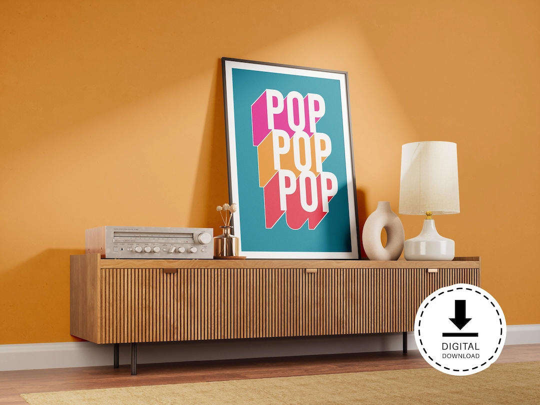 Pop of Color Art Printable, Blue Pink Yellow 60s Funky Colorful Modern ...