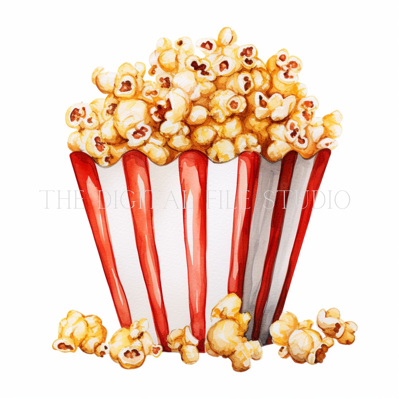12 Watercolor Popcorn Clipart PNGJPGPDF Popcorn Digital Images Popcorn ...