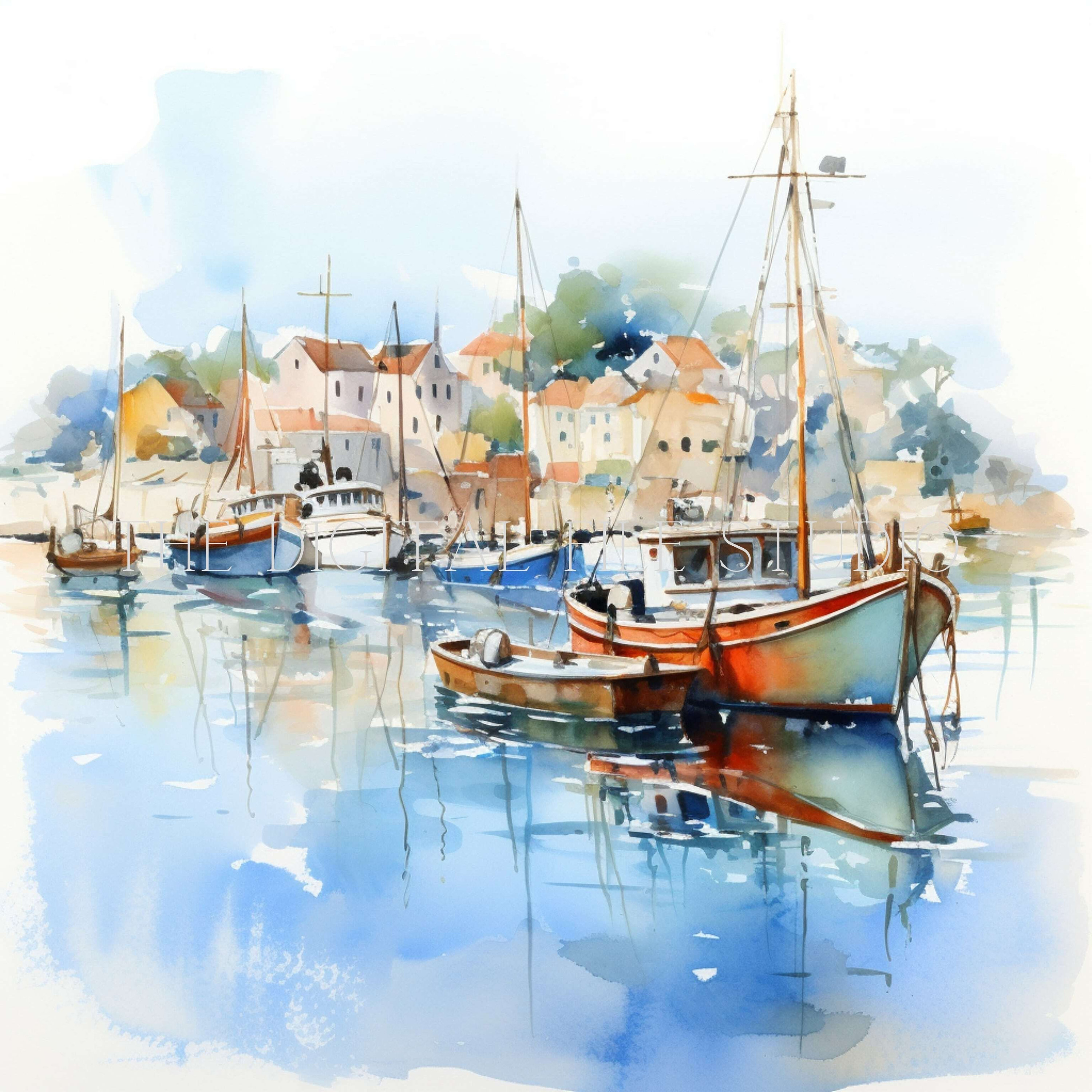 16 High-quality Designs of Harbor Scenes PNGJPGPDF Digital Print ...