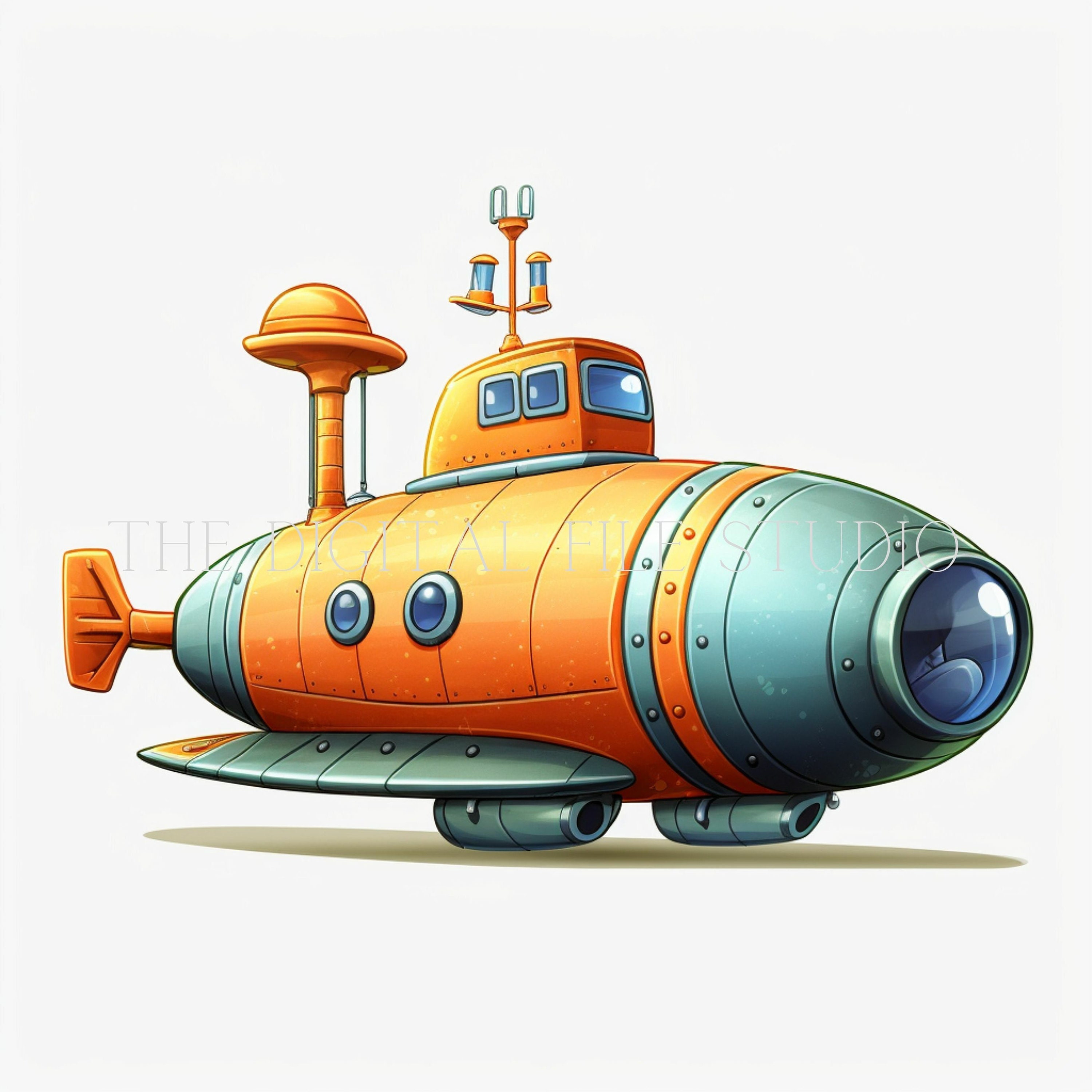 12 Cartoon Submarine High-quality Designs PNGJPGPDF Clip Art 12 Digital ...