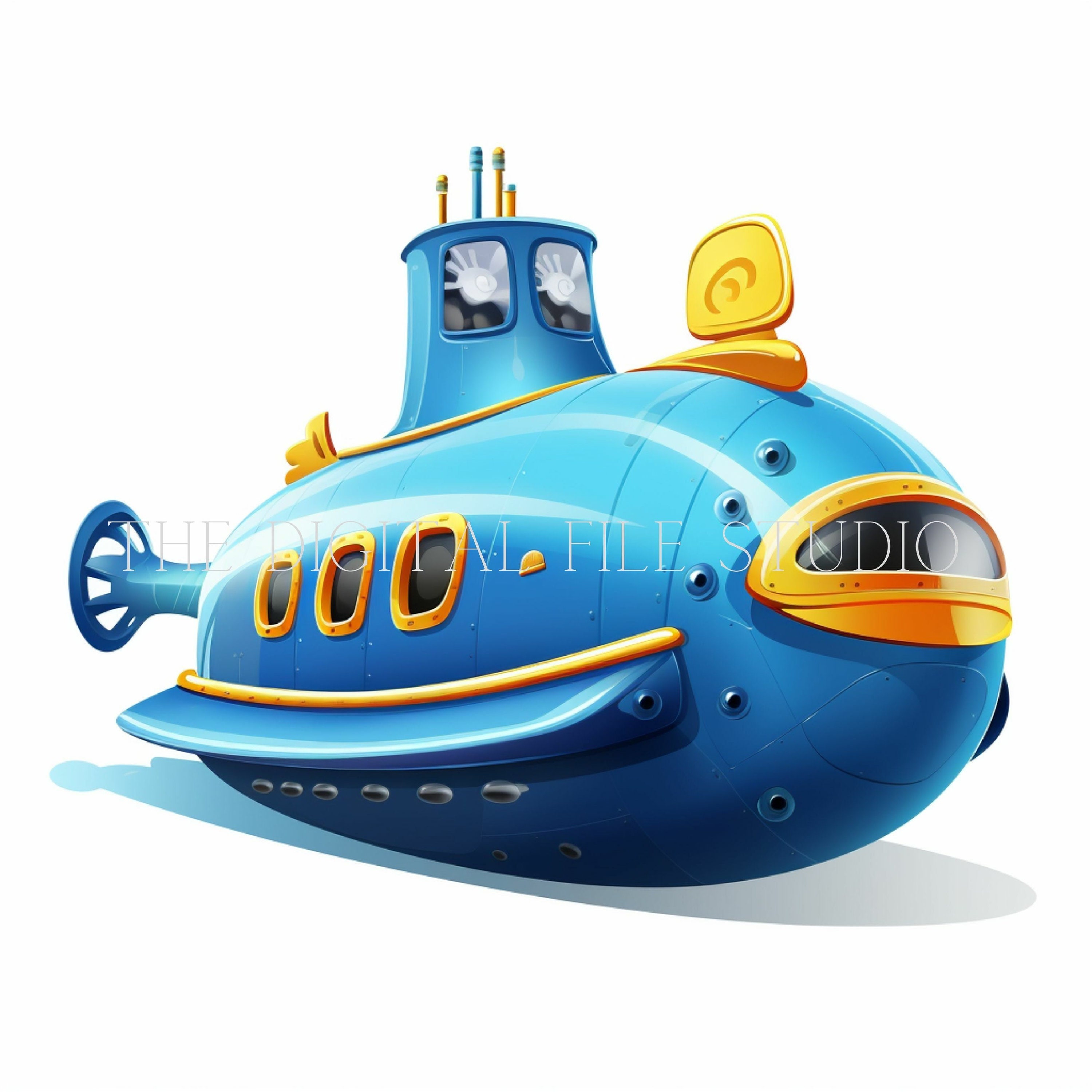 12 Cartoon Submarine High-quality Designs PNGJPGPDF Clip Art 12 Digital ...