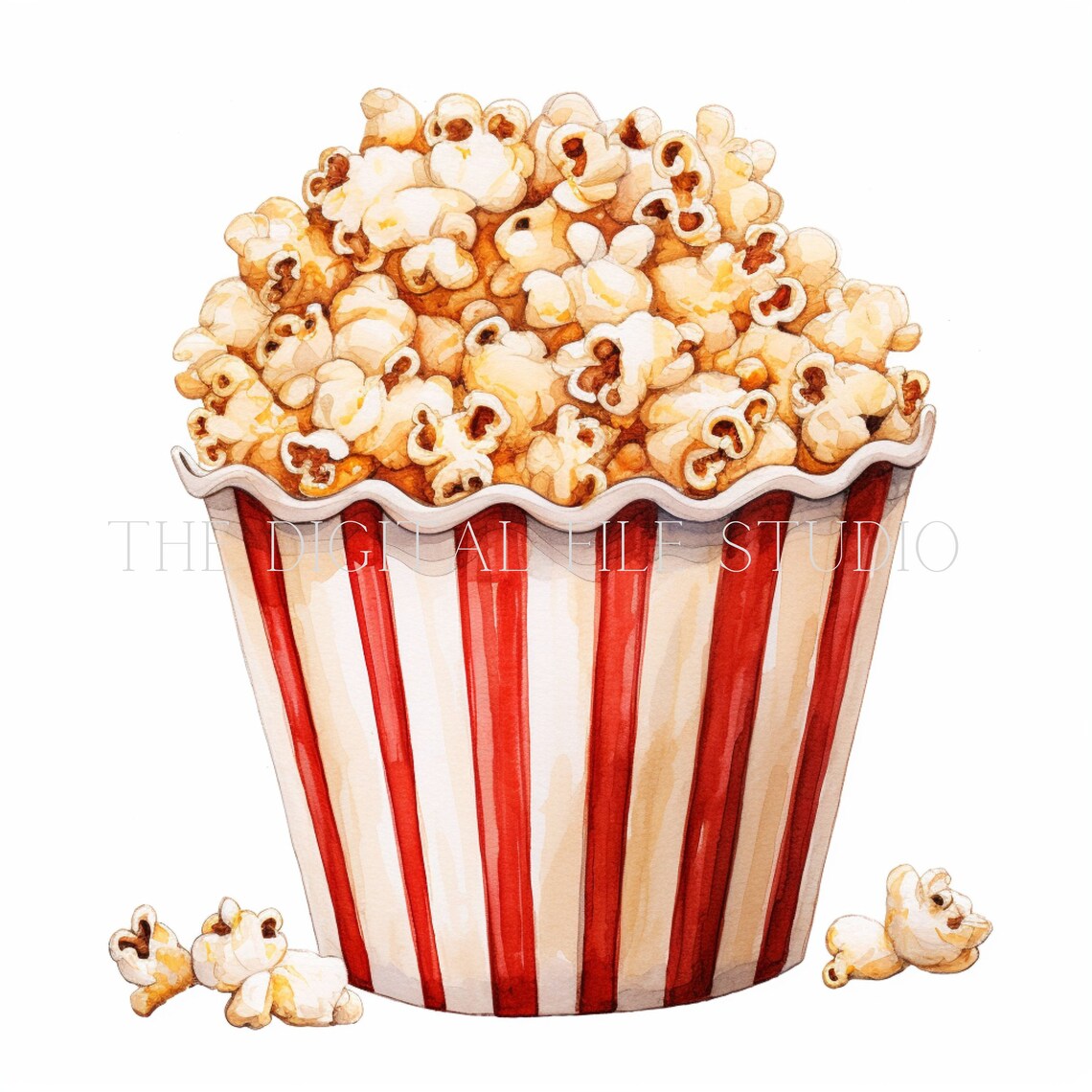 12 Watercolor Popcorn Clipart PNGJPGPDF Popcorn Digital Images Popcorn ...