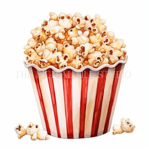12 Watercolor Popcorn Clipart PNGJPGPDF Popcorn Digital Images Popcorn ...