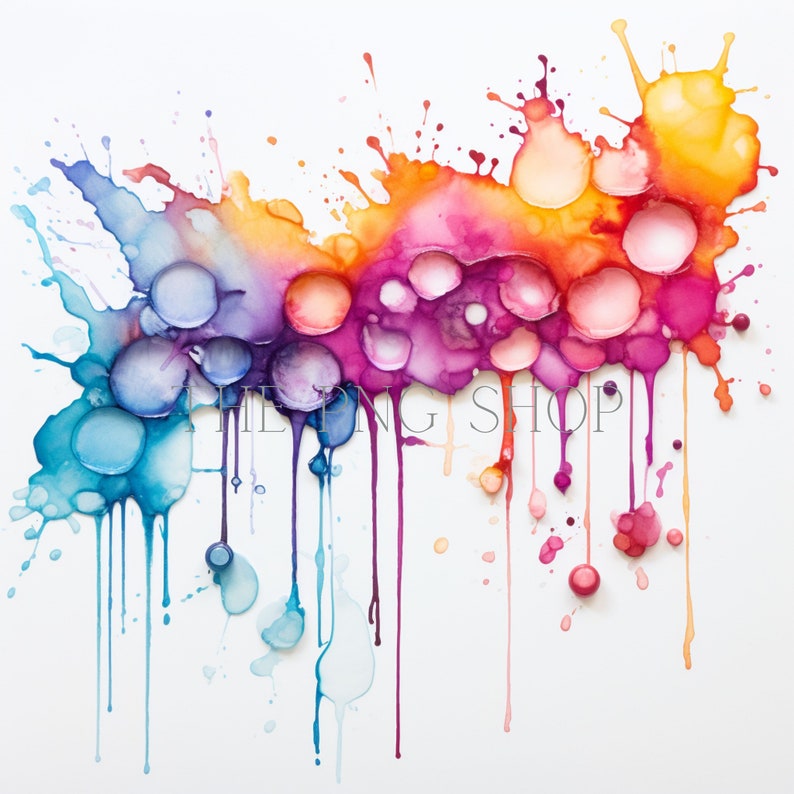 Alcohol Watercolor Splashes Clipart PNG Paint Splatter Clipart Ink ...