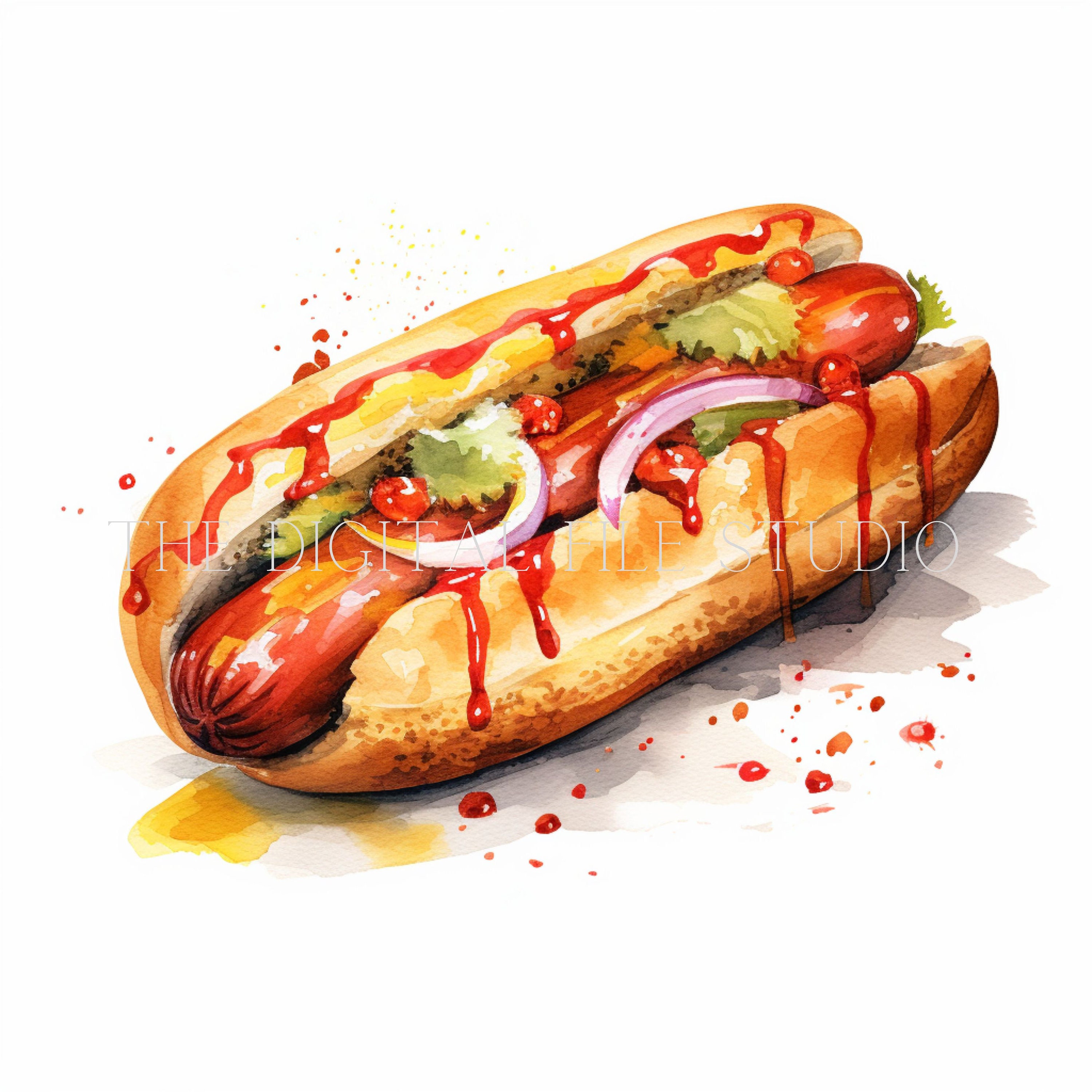 12 Watercolor Hotdog Clipart PNGJPGPDF Hotdog Digital Images Hotdog ...