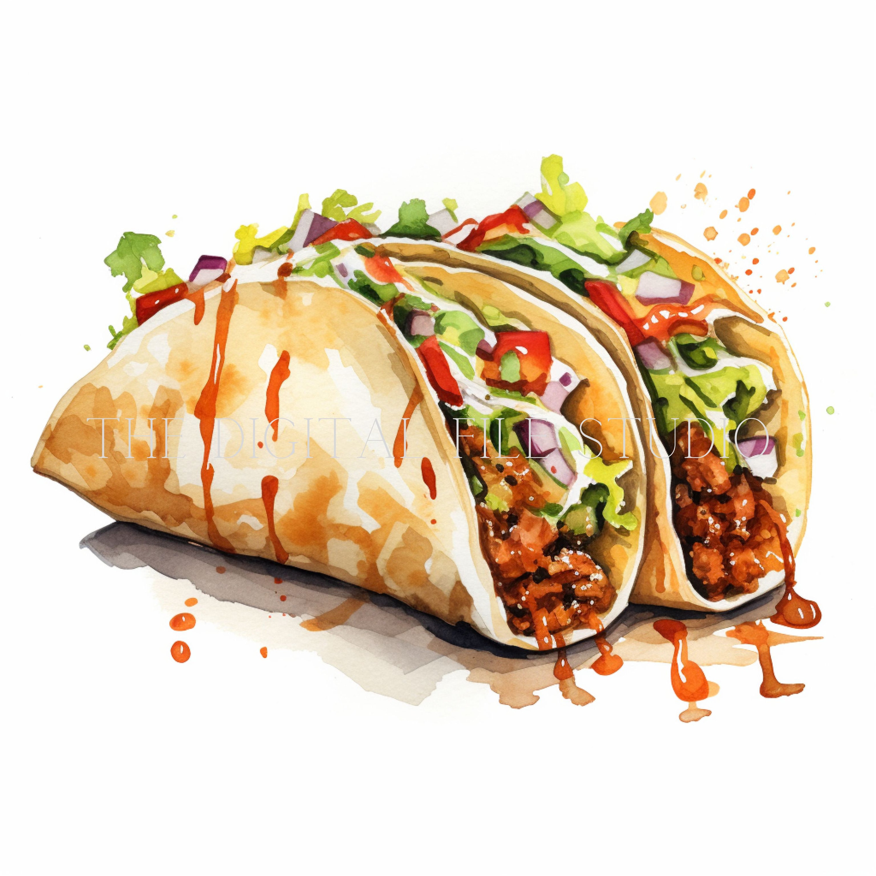 12 Watercolor Tacos Clipart PNGJPGPDF Tacos Digital Images Tacos ...