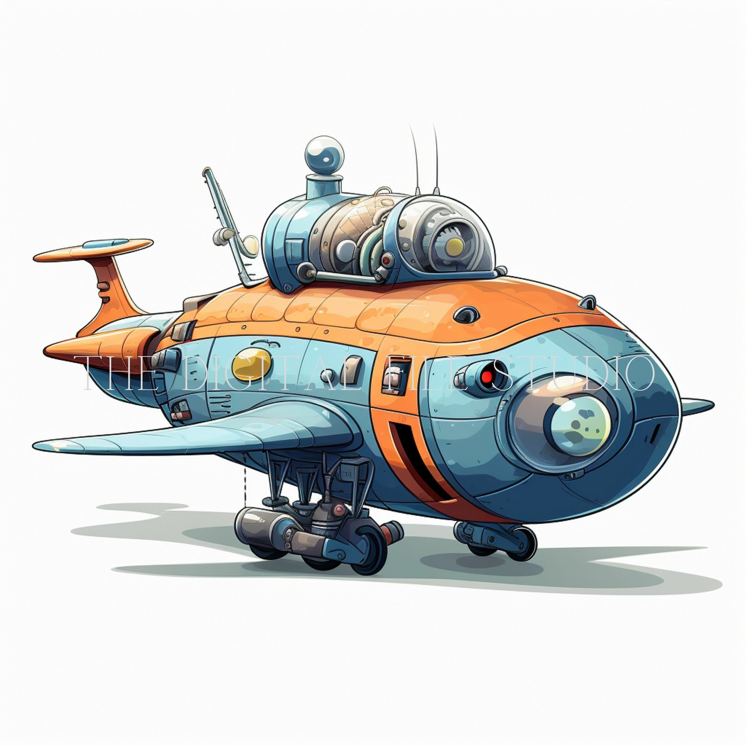 12 Cartoon Submarine High-quality Designs PNGJPGPDF Clip Art 12 Digital ...