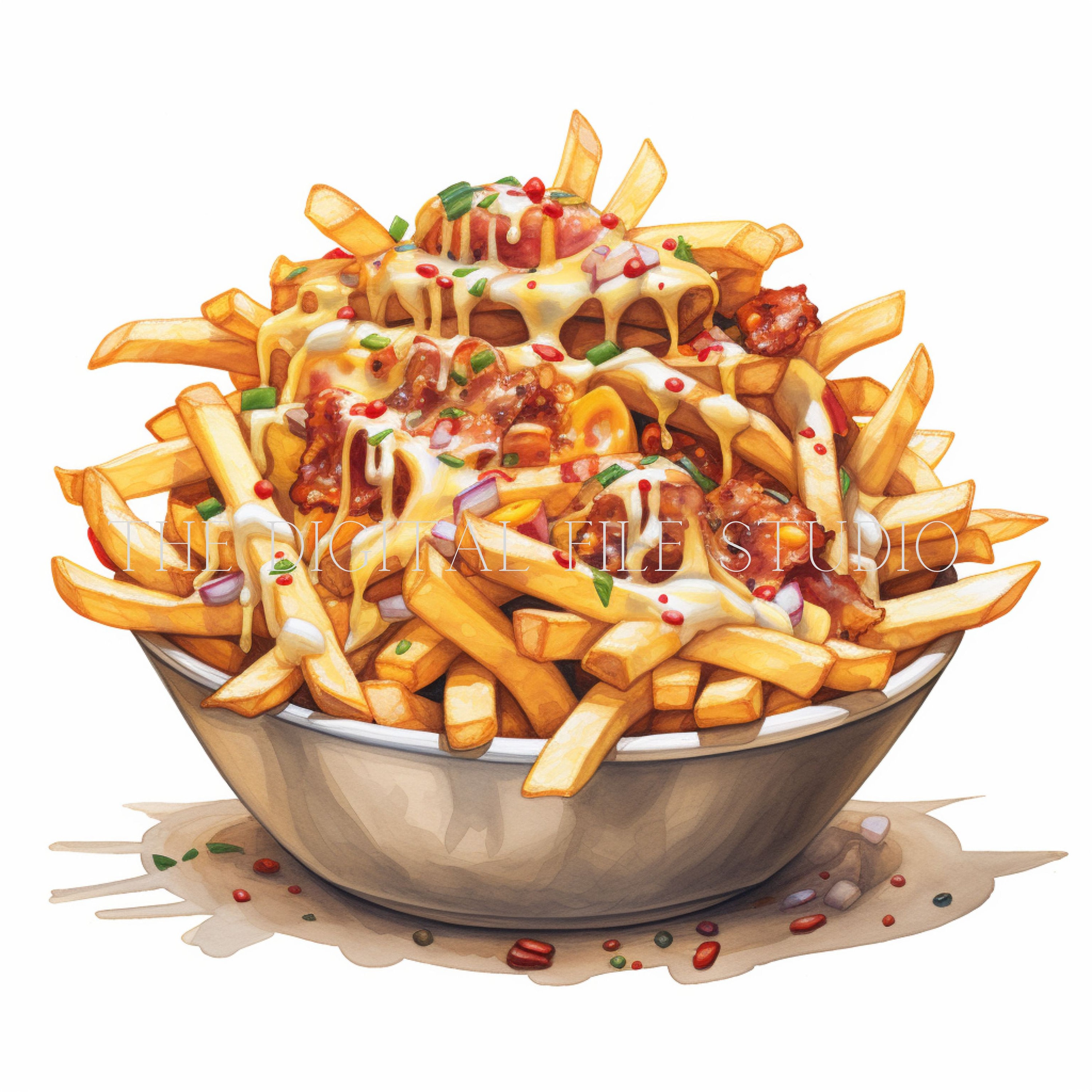 12 Watercolor Loaded Fries Clipart PNGJPGPDF Loaded Fries Digital ...