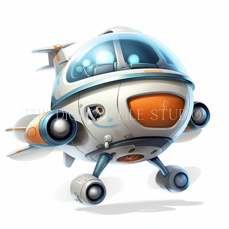 12 Cartoon Spaceship High-quality Designs PNGJPGPDF Clip Art 12 Digital ...