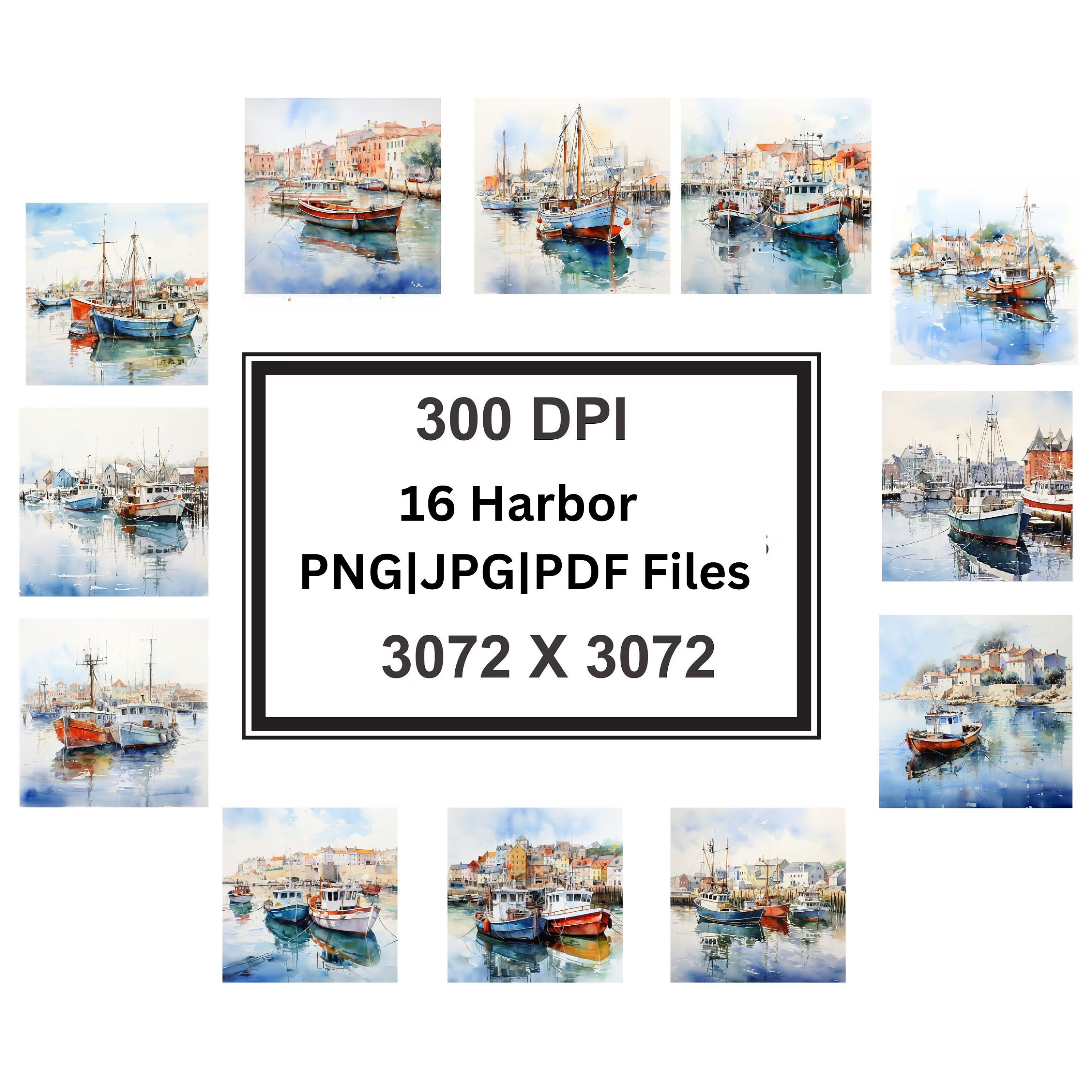 16 High-quality Designs of Harbor Scenes PNGJPGPDF Digital Print ...