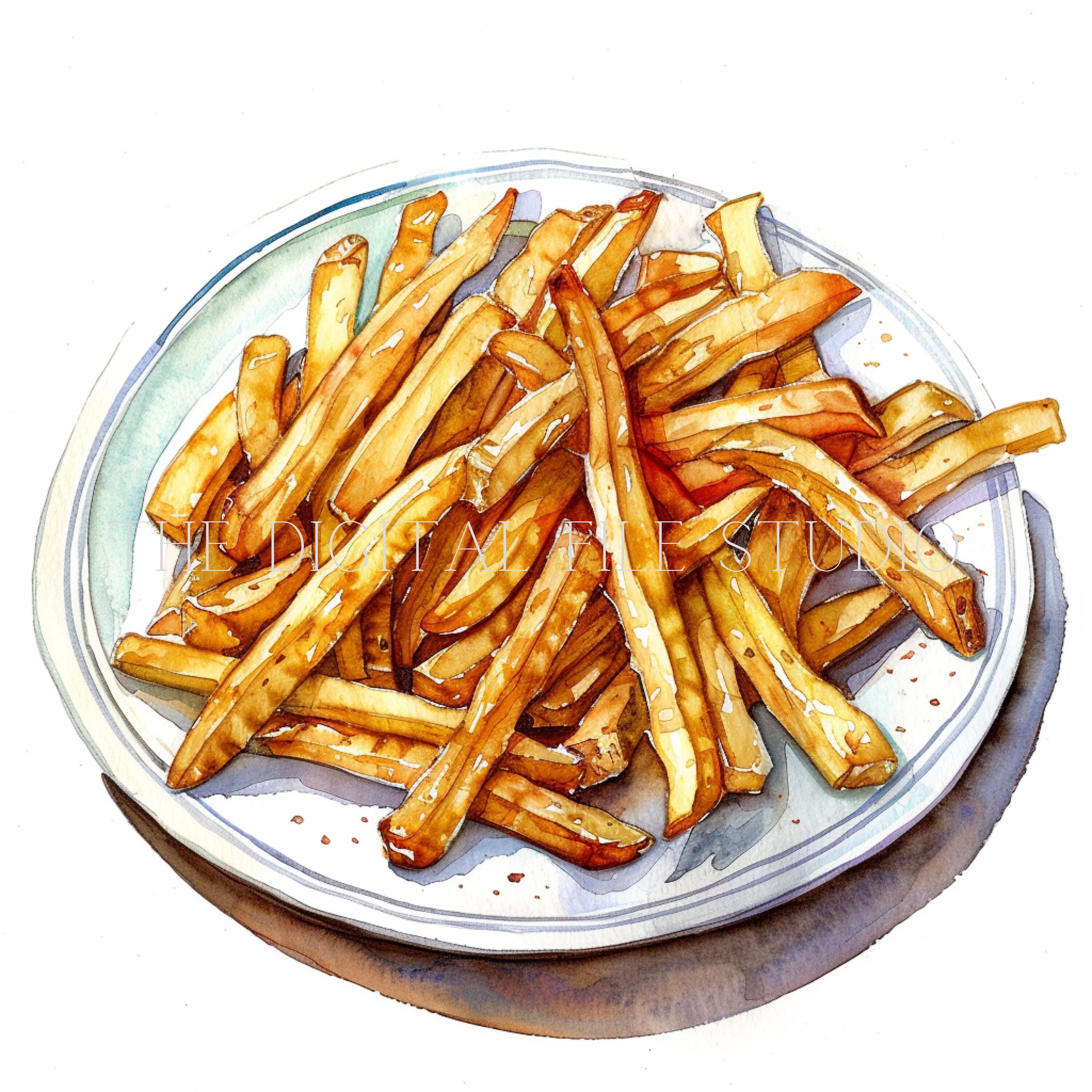 12 Watercolor Fries Clipart PNGJPGPDF Digital Images Graphics Watercolor Food Clipart Digital ...