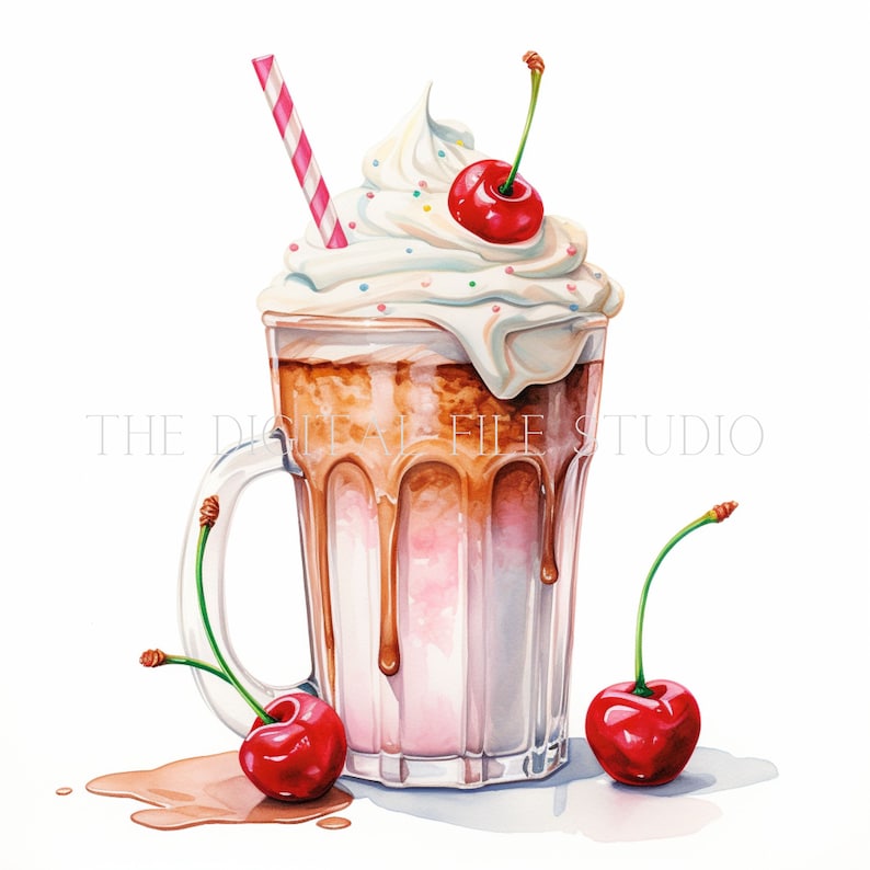 12 Watercolor Milkshake PNGJPGPDF Digital Images Graphics Watercolor ...