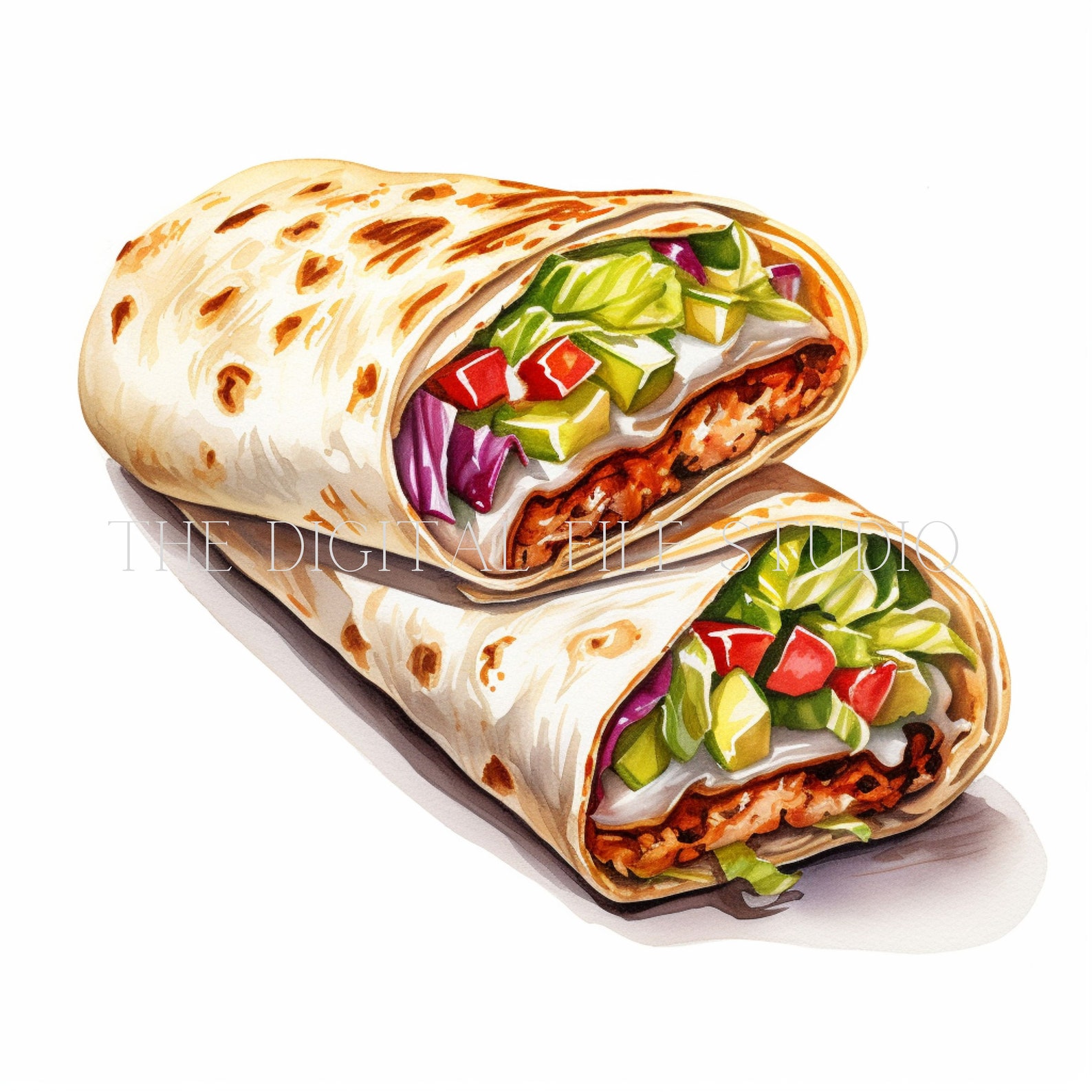 12 Watercolor Burritos Clipart PNGJPGPDF Burritos Digital Images ...