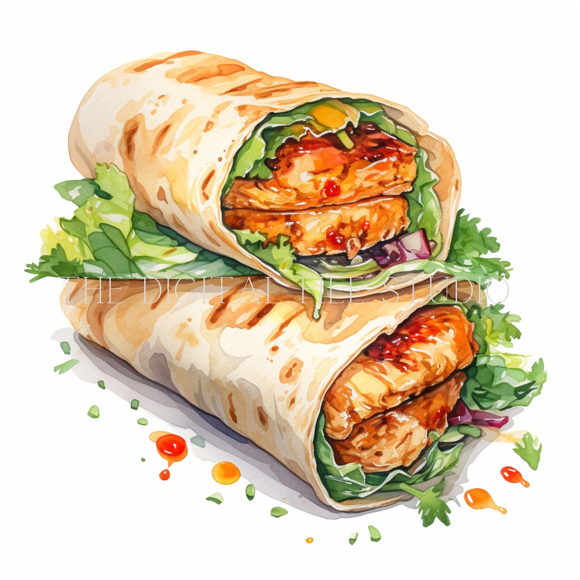 12 Watercolor Chicken Wrap Clipart PNGJPGPDF Chicken Wrap Digital ...
