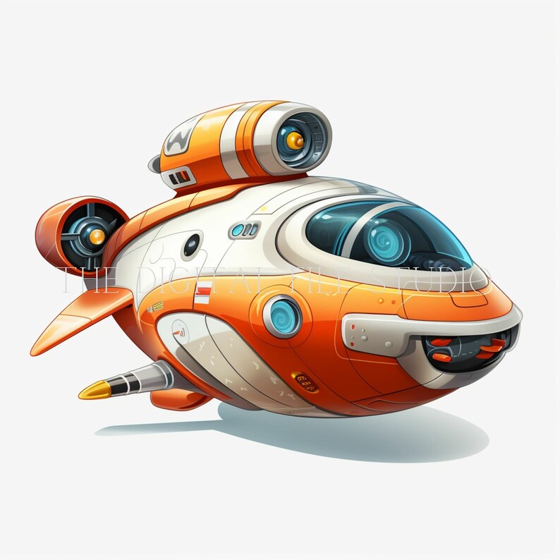 12 Cartoon Spaceship High-quality Designs PNGJPGPDF Clip Art 12 Digital ...