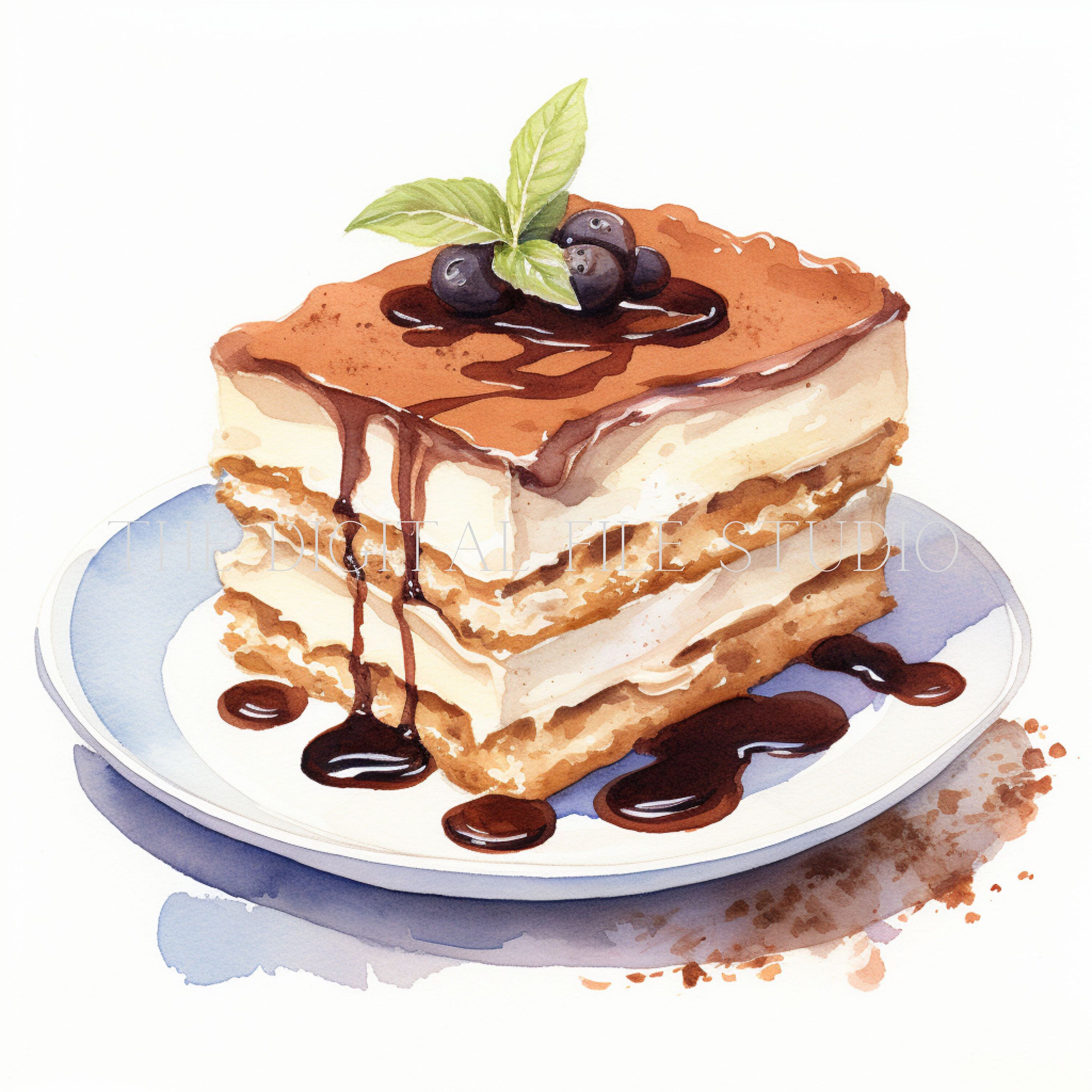 12 Watercolor Tiramisu Clipart PNGJPGPDF Tiramisu Digital Images ...