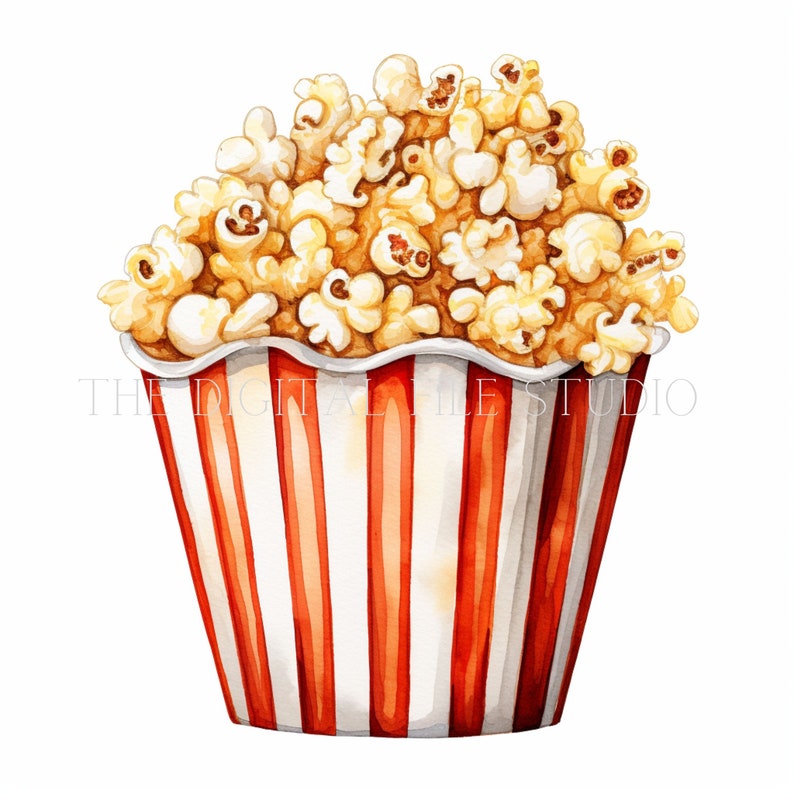 12 Watercolor Popcorn Clipart PNGJPGPDF Popcorn Digital Images Popcorn ...