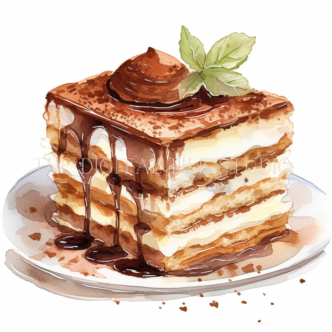 12 Watercolor Tiramisu Clipart PNGJPGPDF Tiramisu Digital Images ...