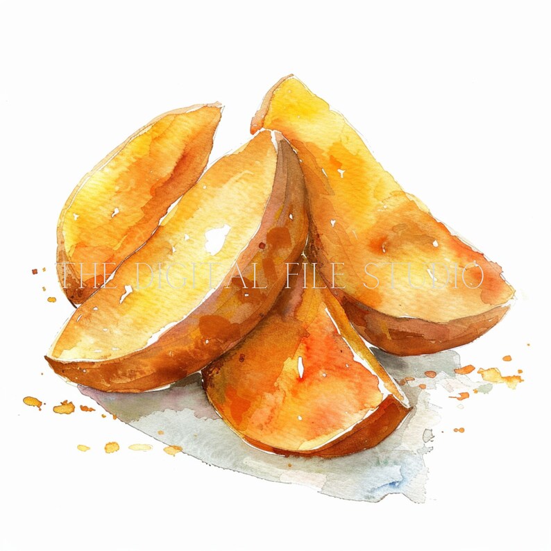 12 Watercolor Potato Wedges Clipart PNGJPGPDF Digital Images Graphics ...