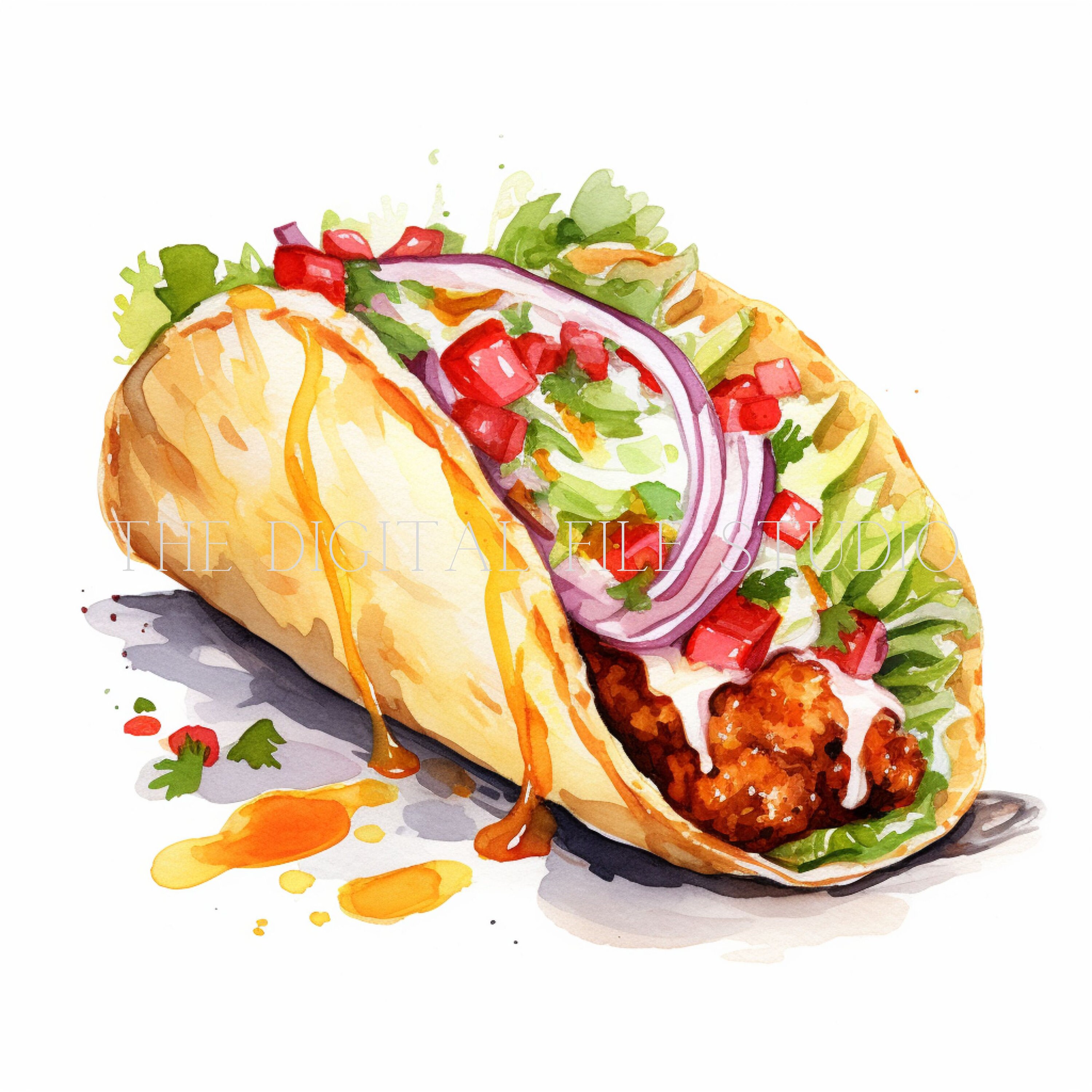 12 Watercolor Tacos Clipart PNGJPGPDF Tacos Digital Images Tacos ...