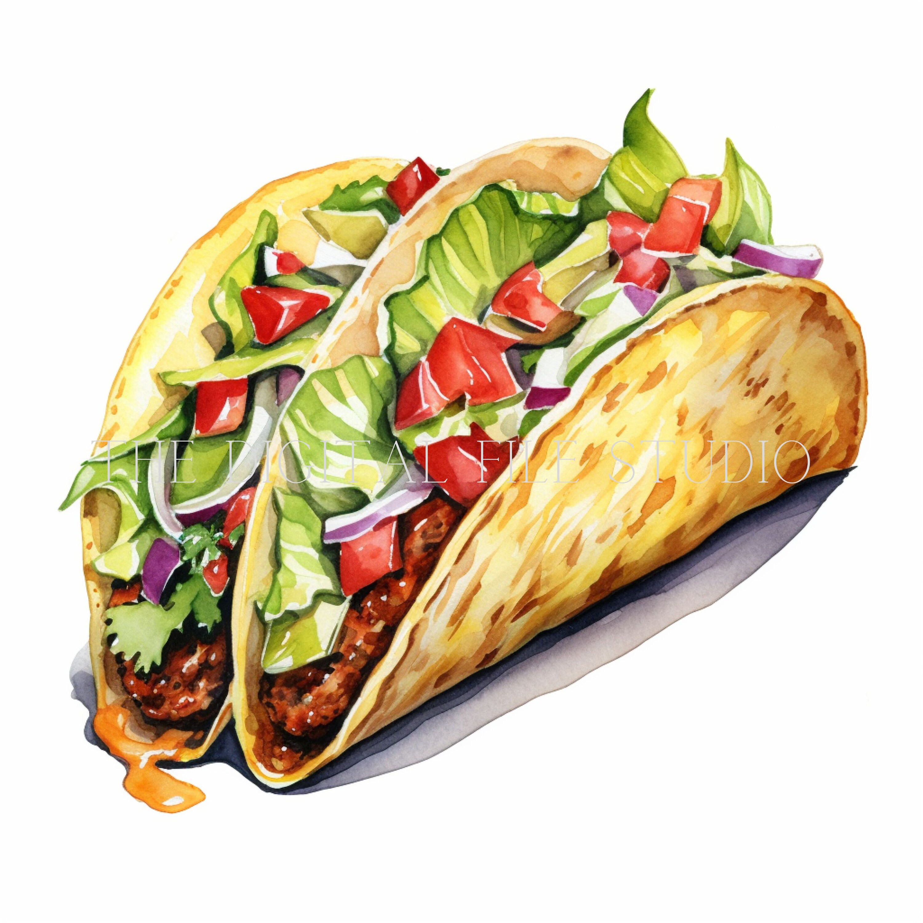 12 Watercolor Tacos Clipart PNGJPGPDF Tacos Digital Images Tacos ...