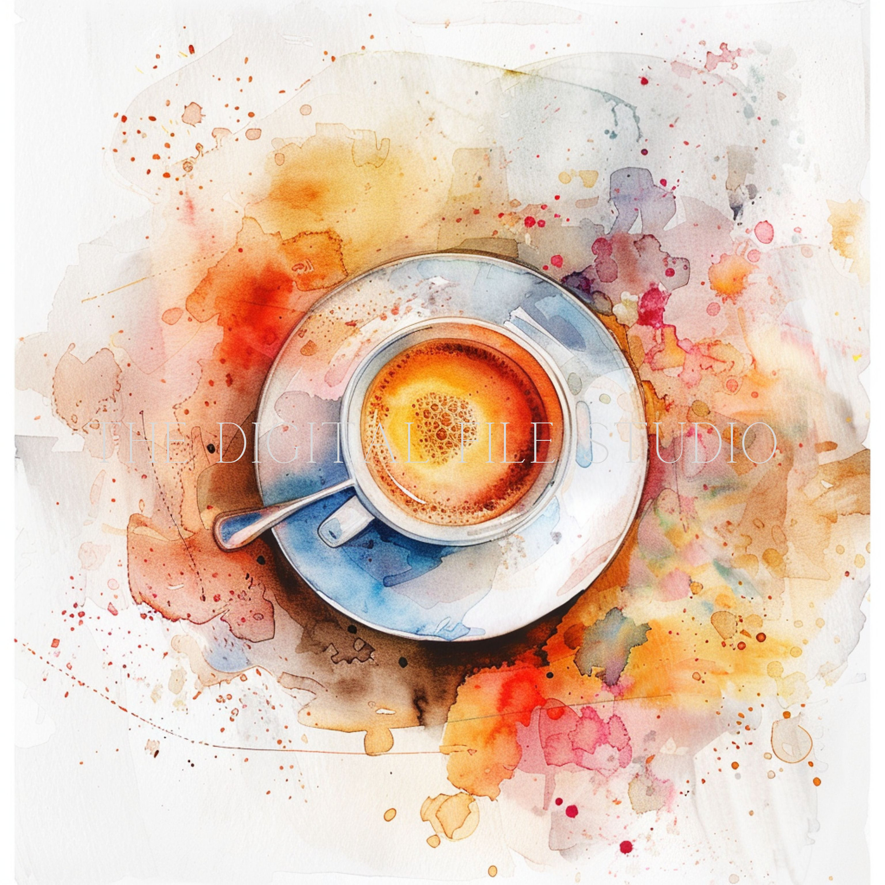 12 Watercolor Coffee Clipart PNGJPGPDF Digital Images Graphics ...