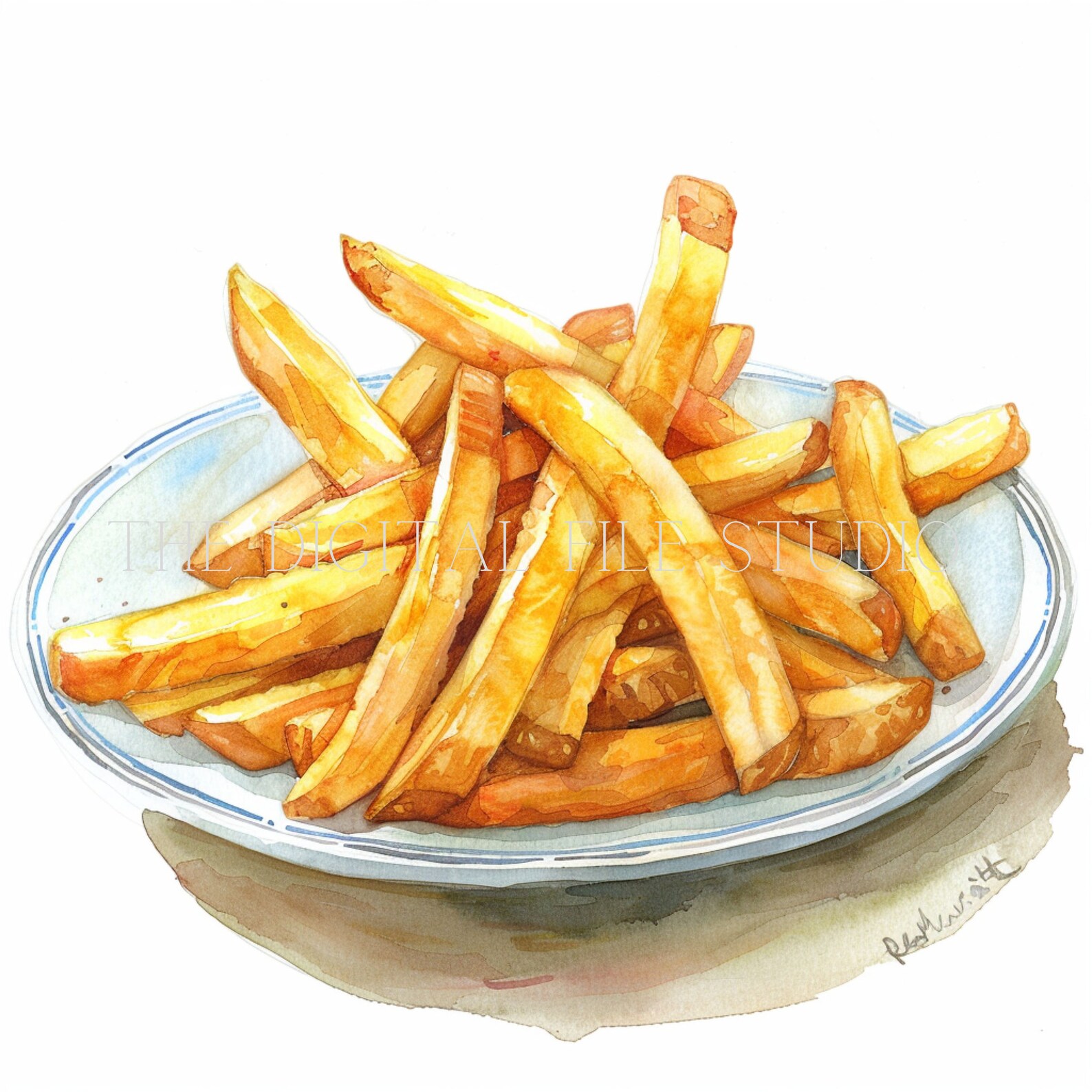 12 Watercolor Fries Clipart PNGJPGPDF Digital Images Graphics Watercolor Food Clipart Digital ...