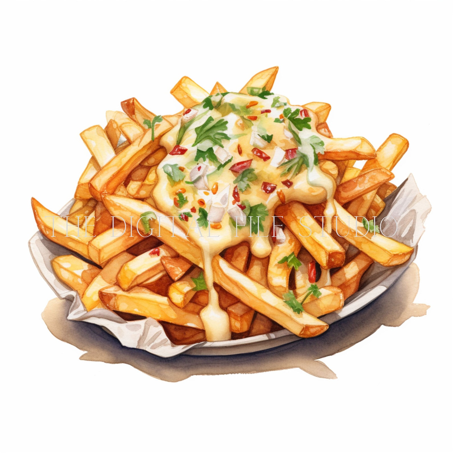 12 Watercolor Loaded Fries Clipart PNGJPGPDF Loaded Fries Digital ...