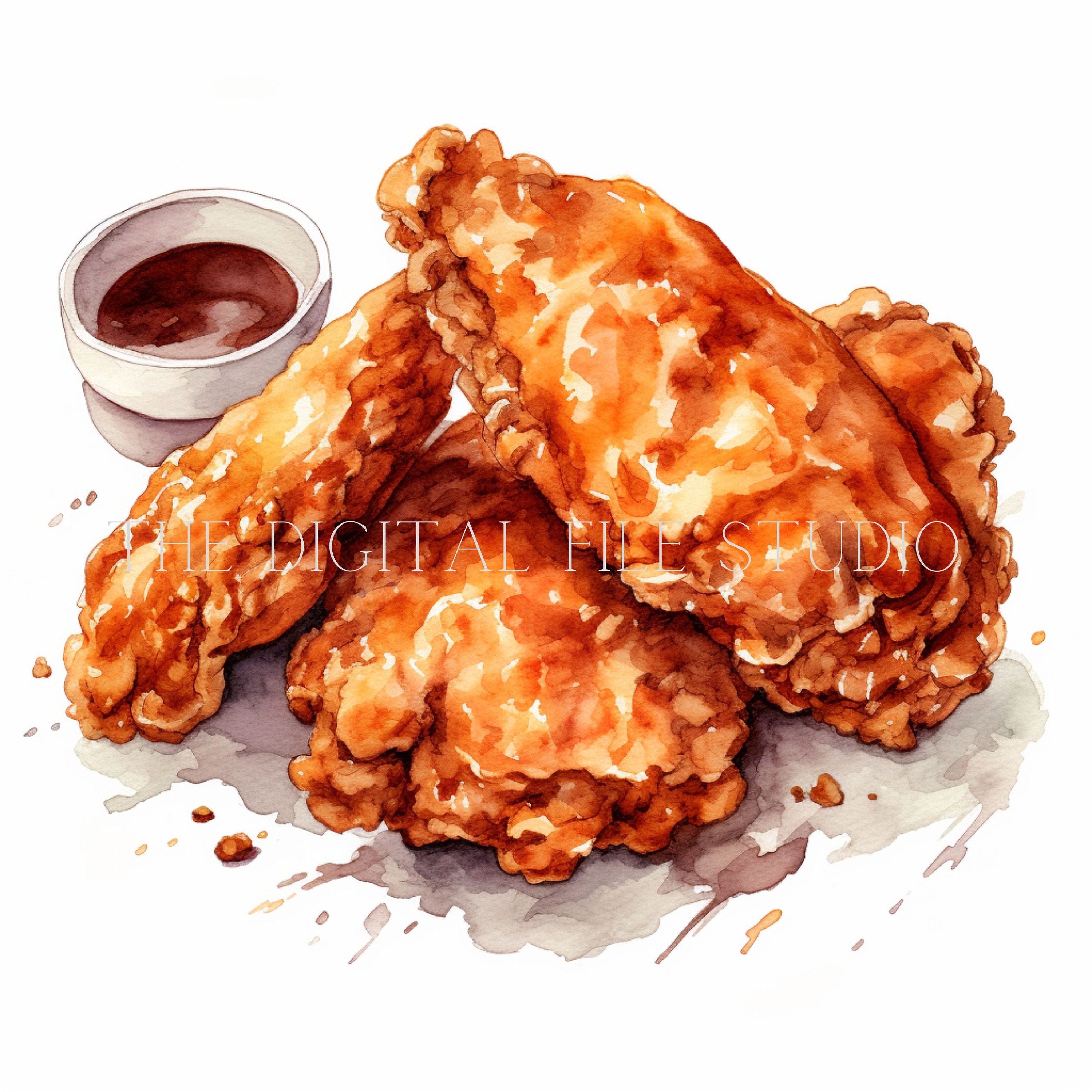 12 Watercolor Fried Chicken Clipart PNGJPGPDF Fried Chicken Digital ...