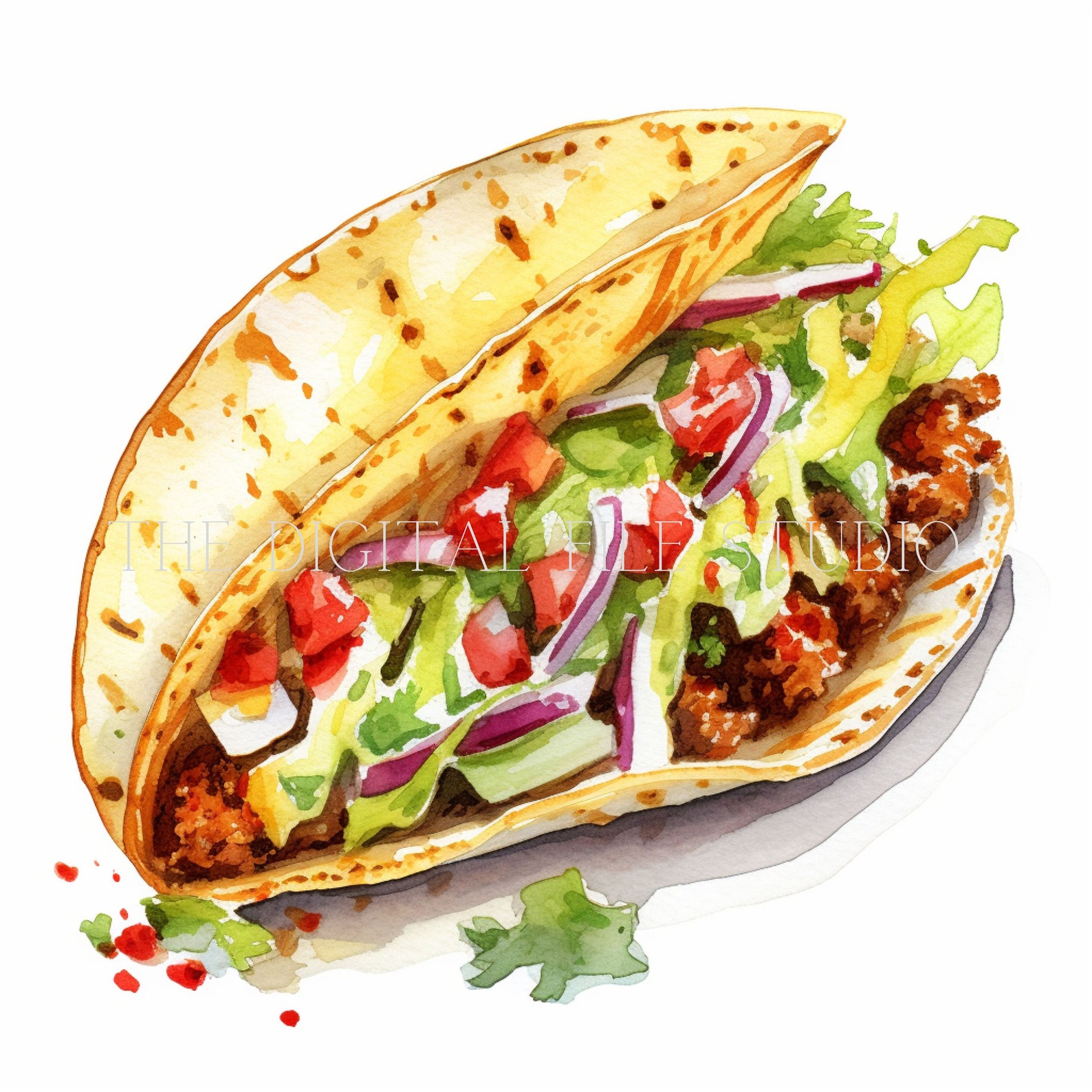 12 Watercolor Tacos Clipart PNGJPGPDF Tacos Digital Images Tacos ...