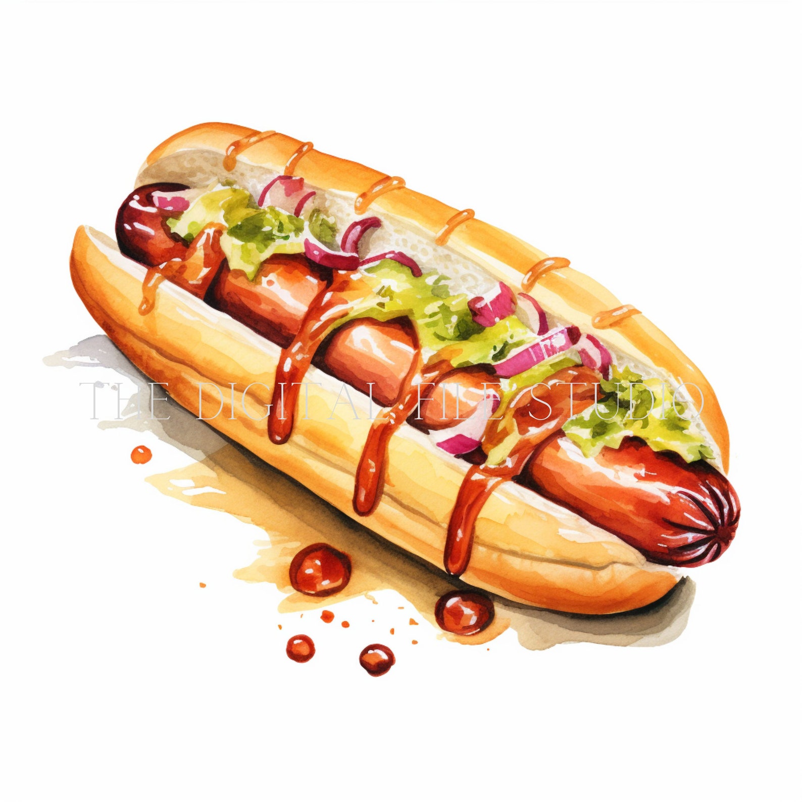 12 Watercolor Hotdog Clipart PNGJPGPDF Hotdog Digital Images Hotdog ...
