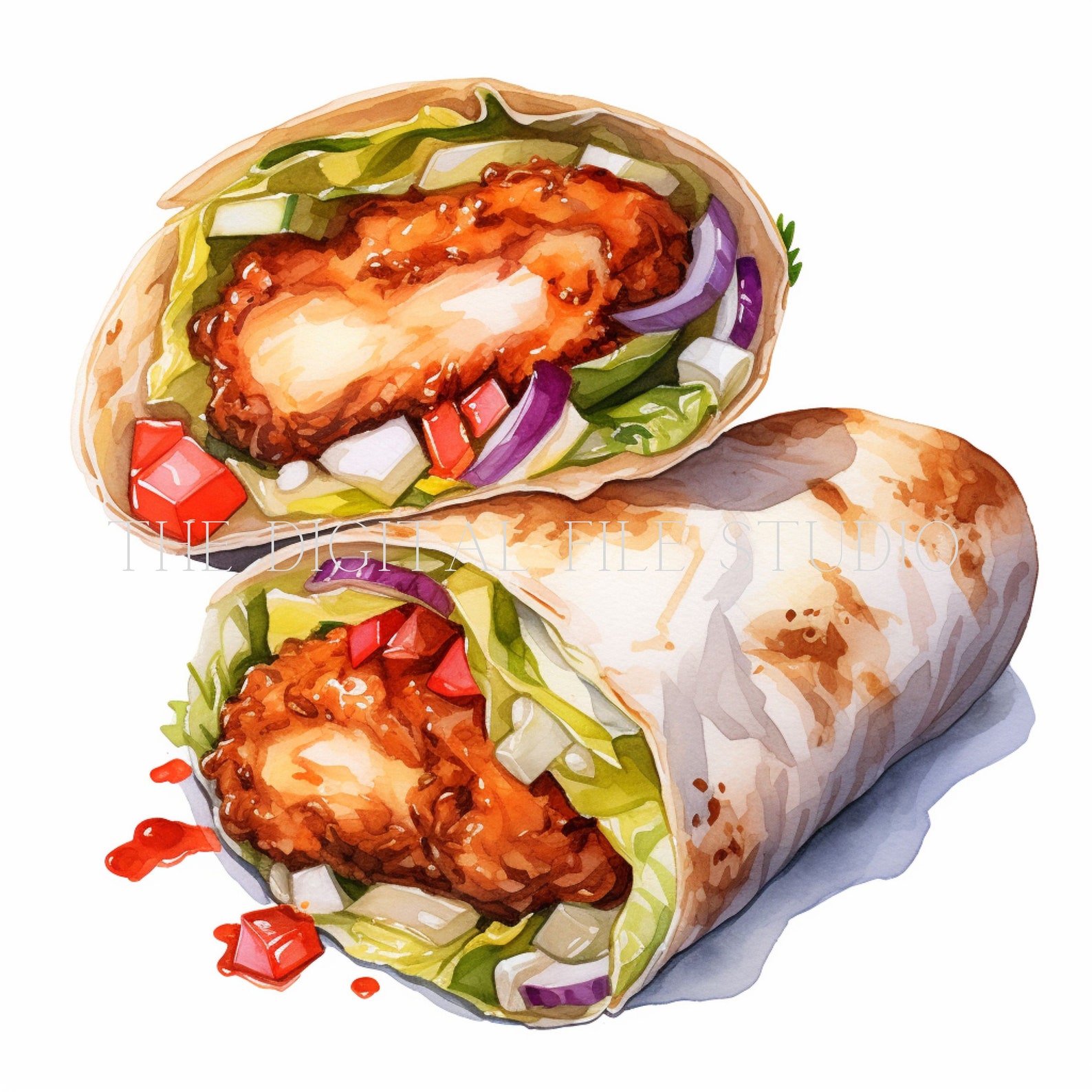 12 Watercolor Chicken Wrap Clipart PNGJPGPDF Chicken Wrap Digital ...